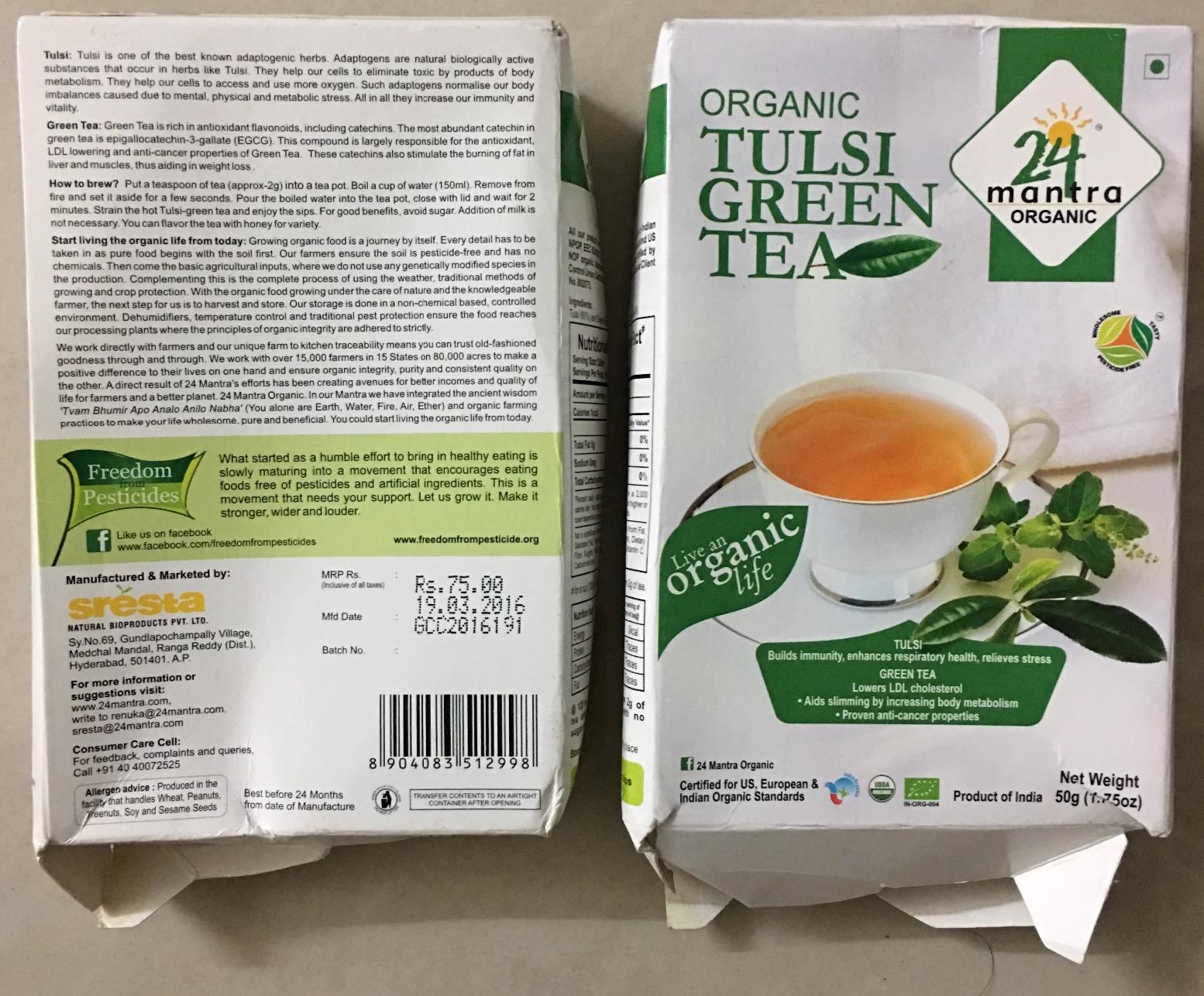 24 Mantra Organic Tulsi Green Tea Powder - 50 GMS | Pack of 1 | 100% ...