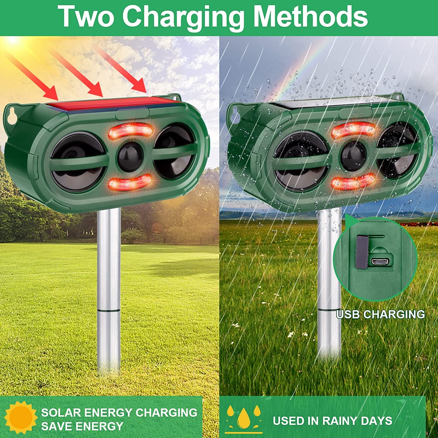 Outdoor Solar Powered Animal Repeller,2023 New Ultrasonic Animal ...