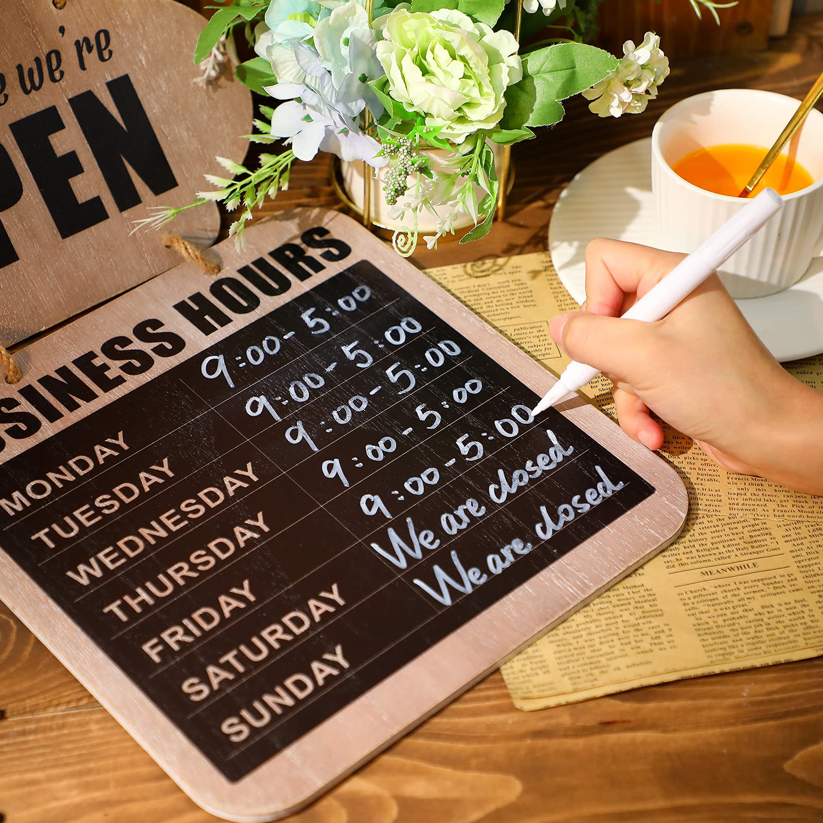 Business Hours Hanging Chalkboard Open Closed Sign Wooden Welcome Chalk ...