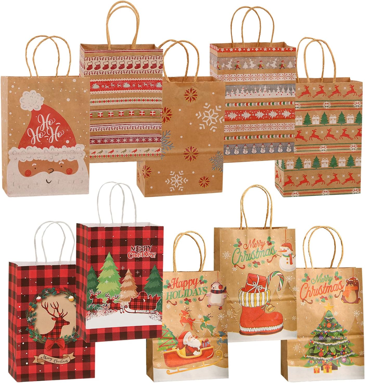10 Pcs Christmas Kraft Paper Bags with Handles, Gift Bags for DIY Gifts ...