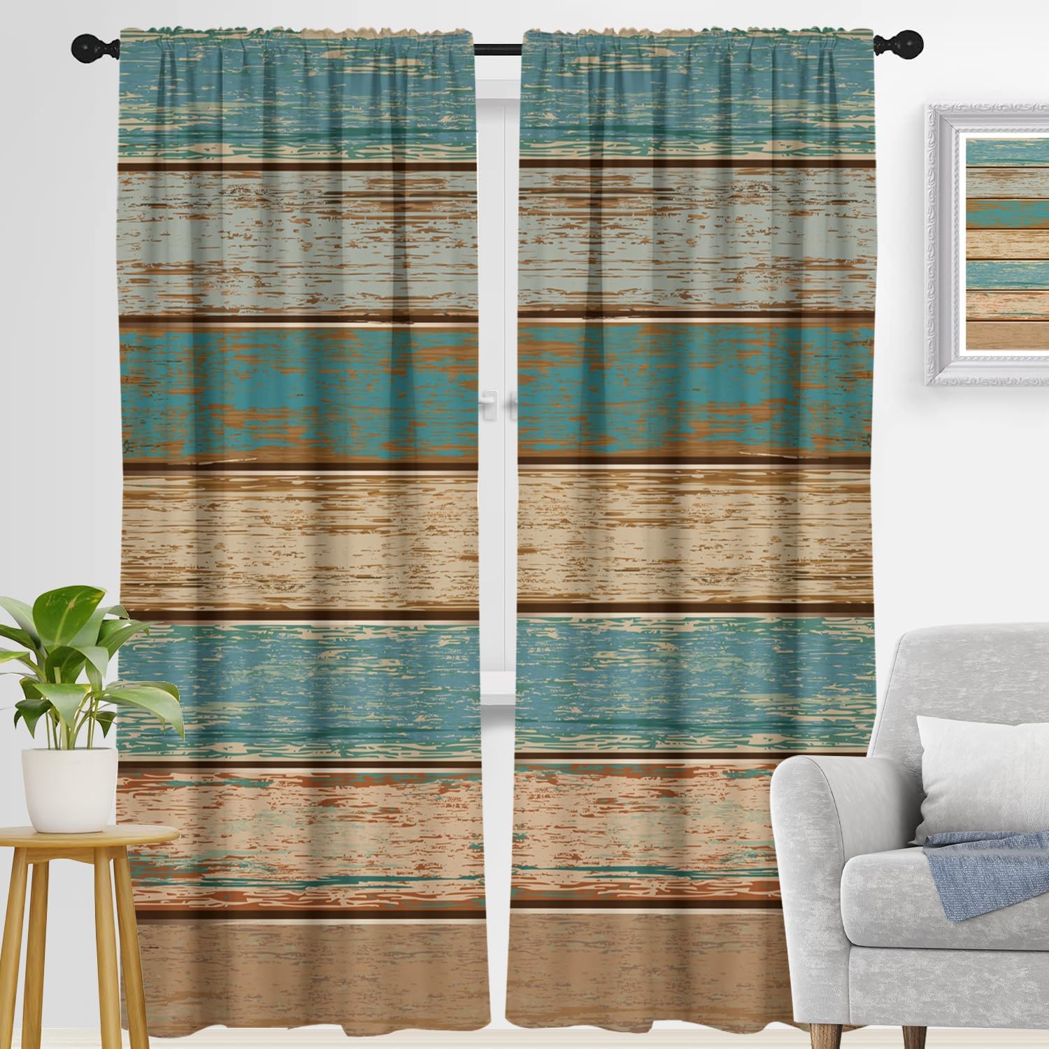 Amazon.com: zokyer Rustic Window Curtain Long Wide Western Teal and ...