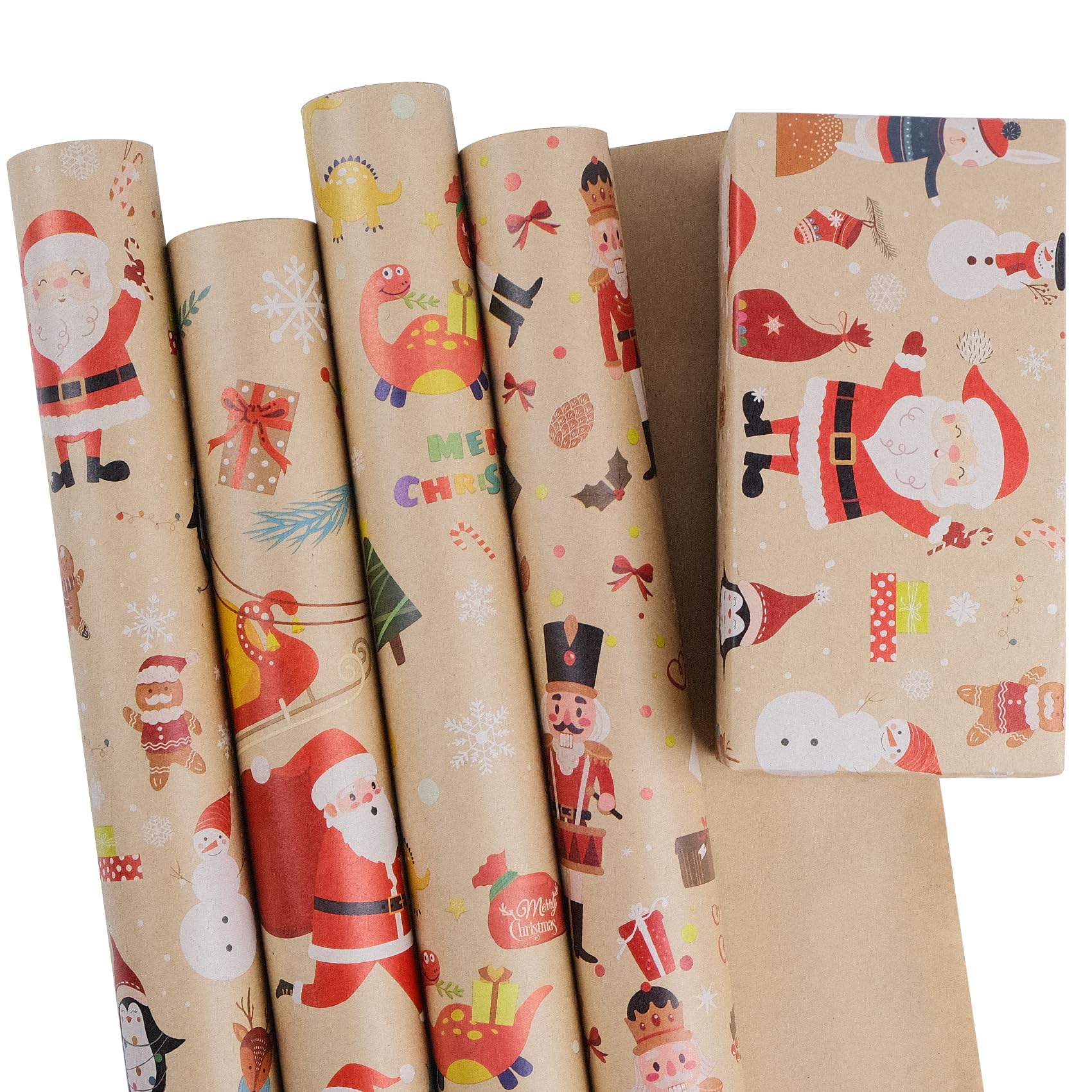 Amazon.com: Aimyoo Kraft Christmas Wrapping Paper Bundle Roll, Santa ...