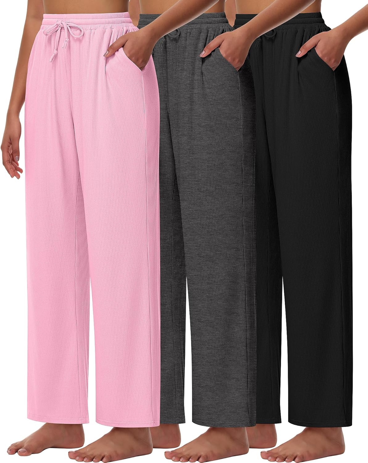 Amazon.com: Neer 3 Pack Women's Lounge Pants with Pockets, Rib Knit ...