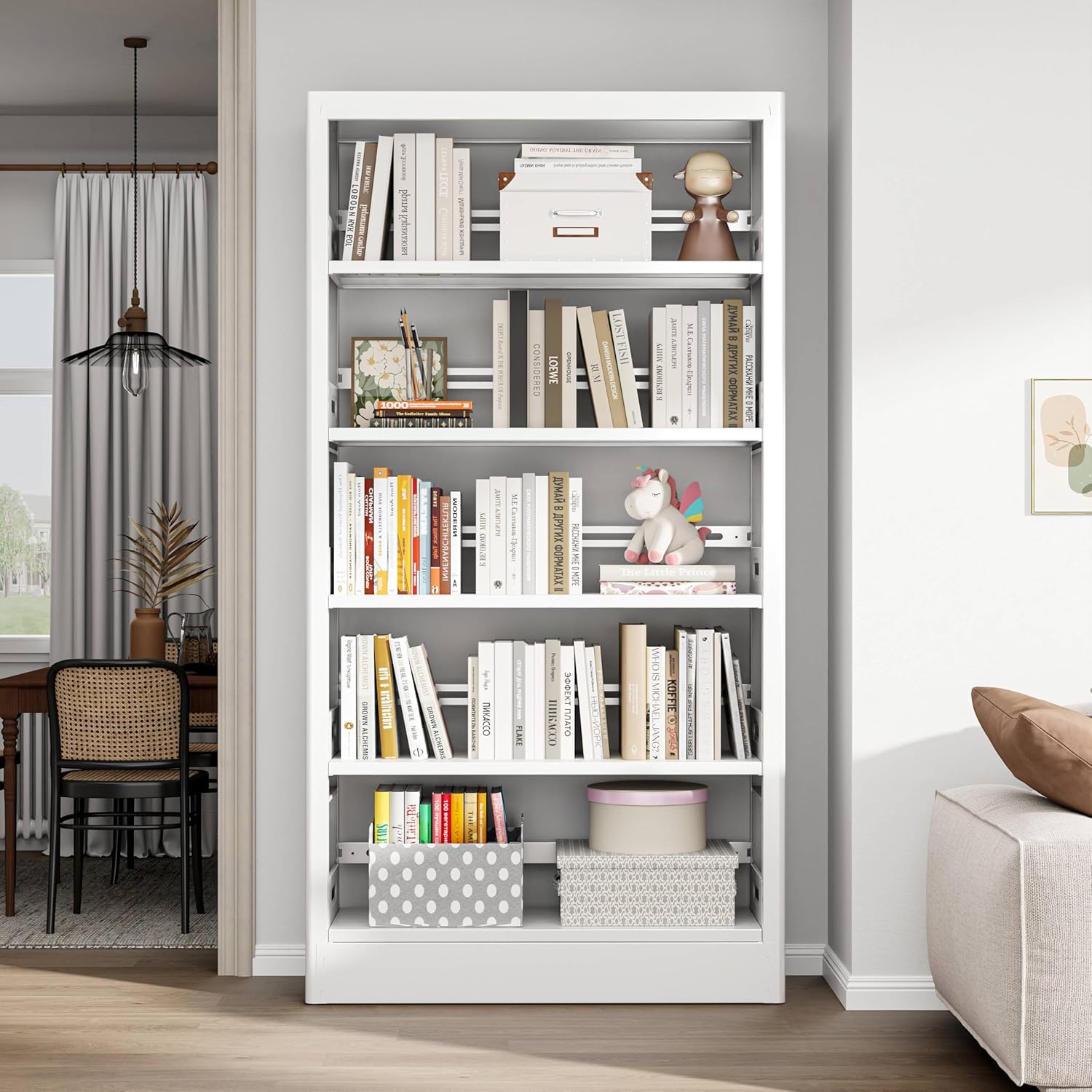 Amazon.com: POKOKE 70.9" H Metal Bookshelf, Adjustable Bookcase, 5-Tier ...