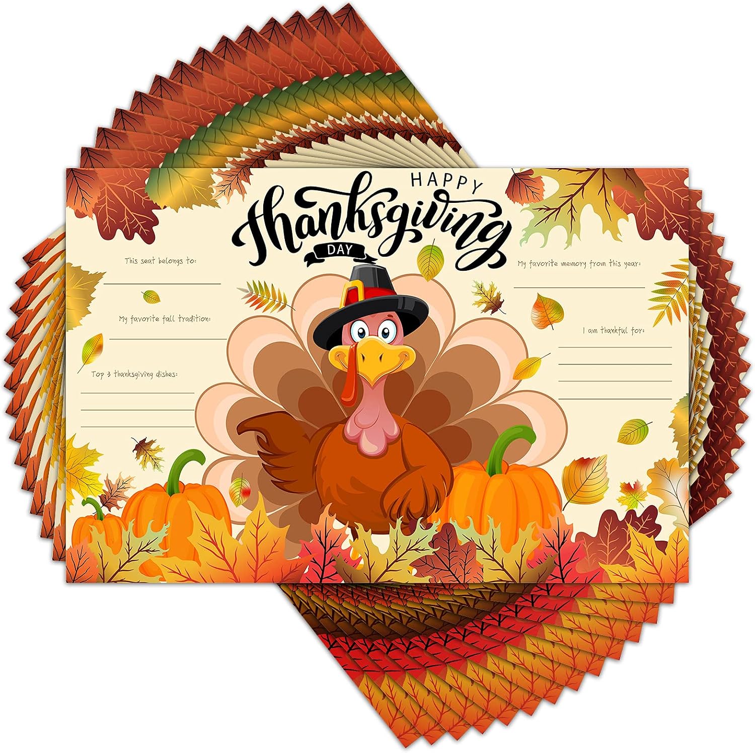 Amazon.com: 25 Pieces Fall Leaves Happy Thanksgiving Placemats ...