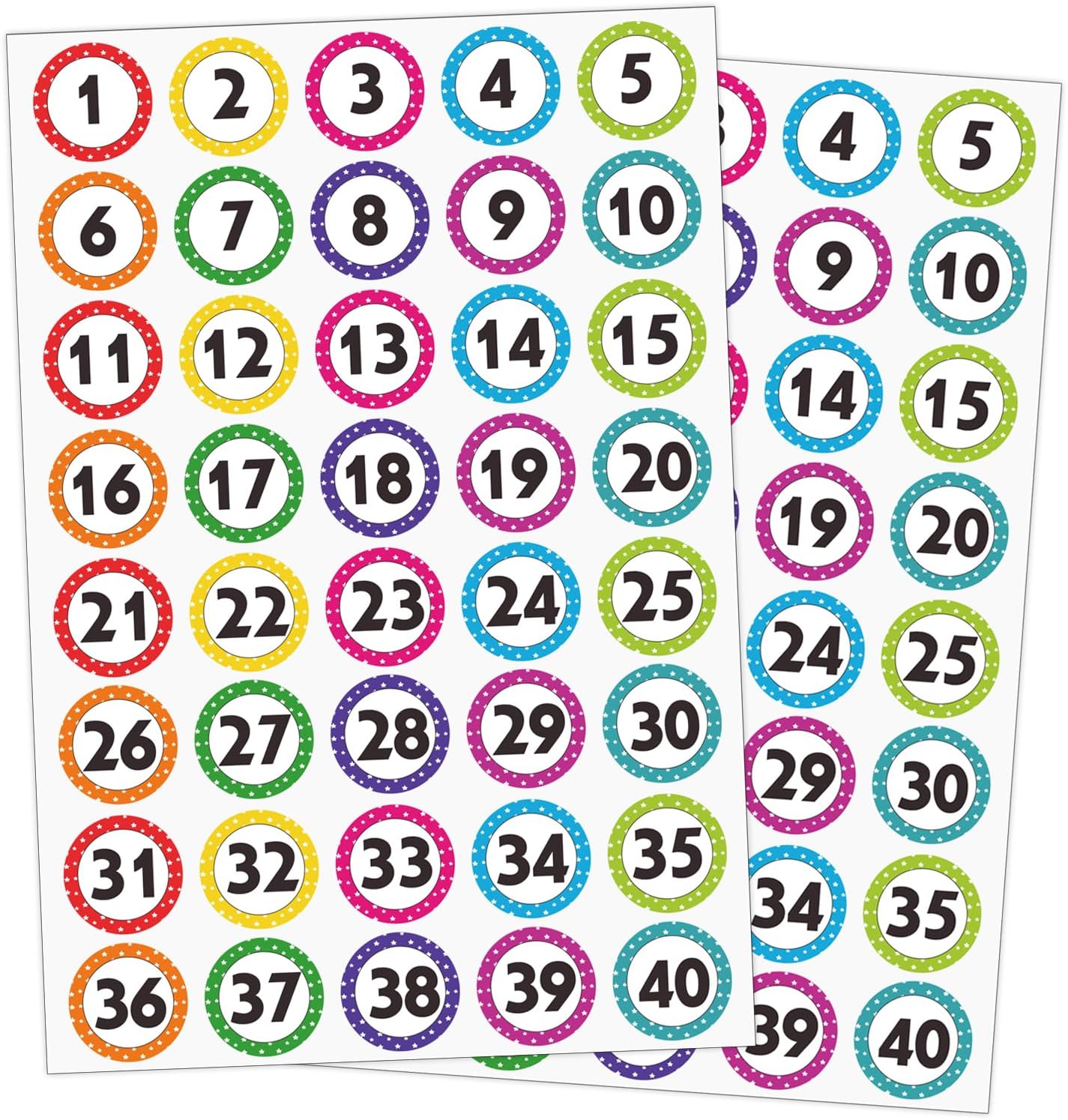 600 PCS Number Stickers 1-40, 15 Sheets Dot Consecutive Number Labels ...