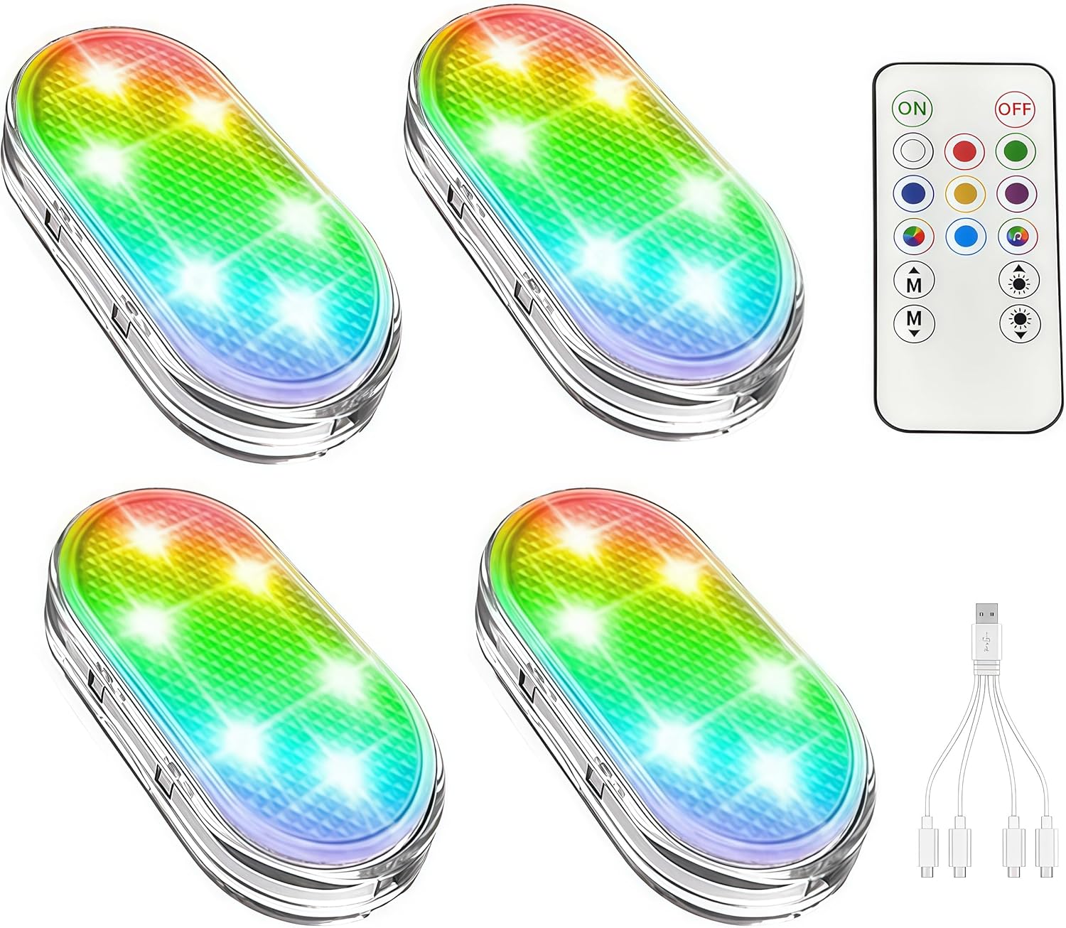 Amazon.com: 4Pcs LED Interior Car Lights Wireless with Remote, Portable ...