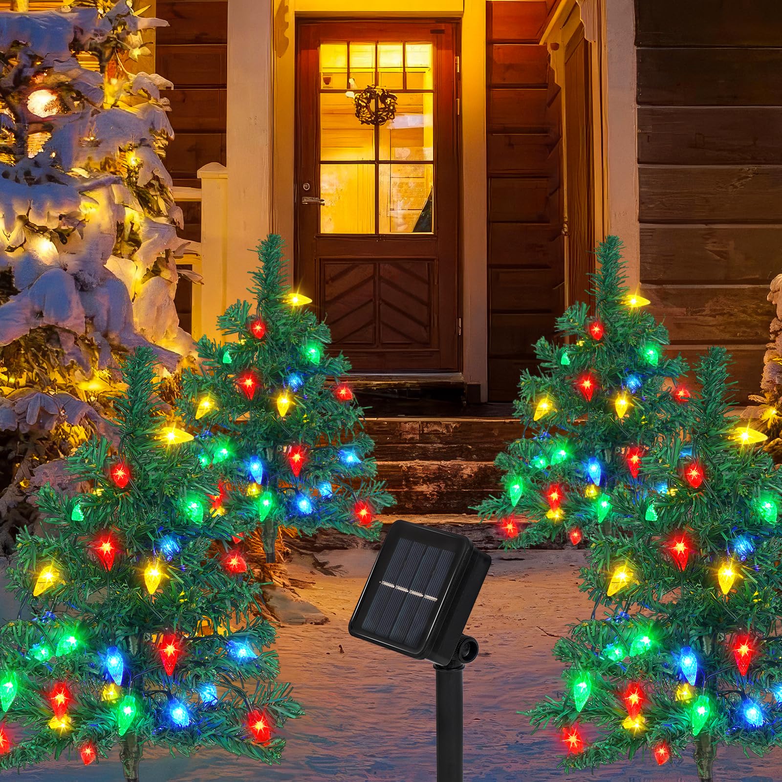 Sunshin 4-Pack Solar Christmas Tree, 8 Modes Solar Outdoor Christmas ...