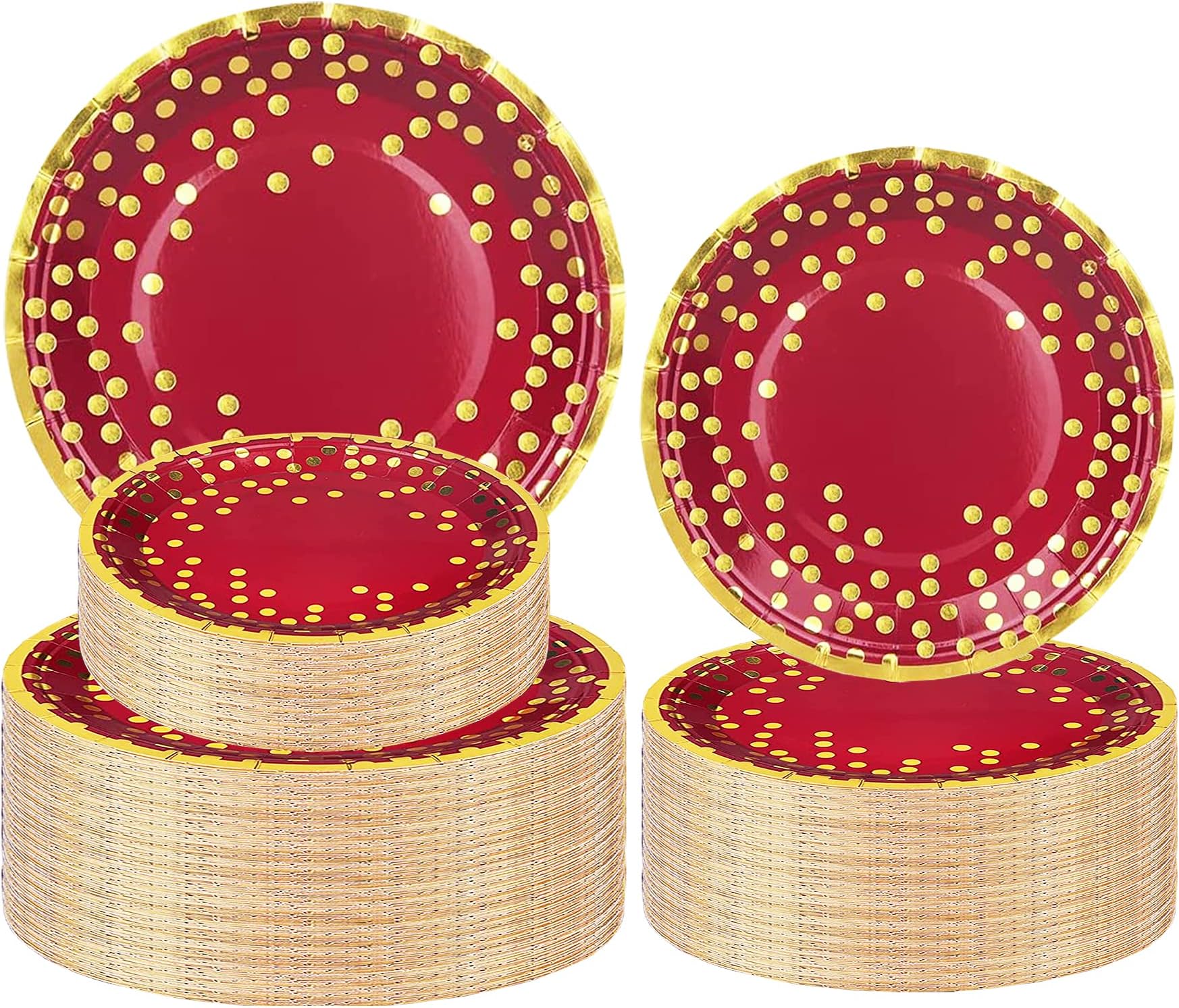 Amazon.com: 50 Pcs Burgundy and Gold Party Supplies,Gold Dot Party ...