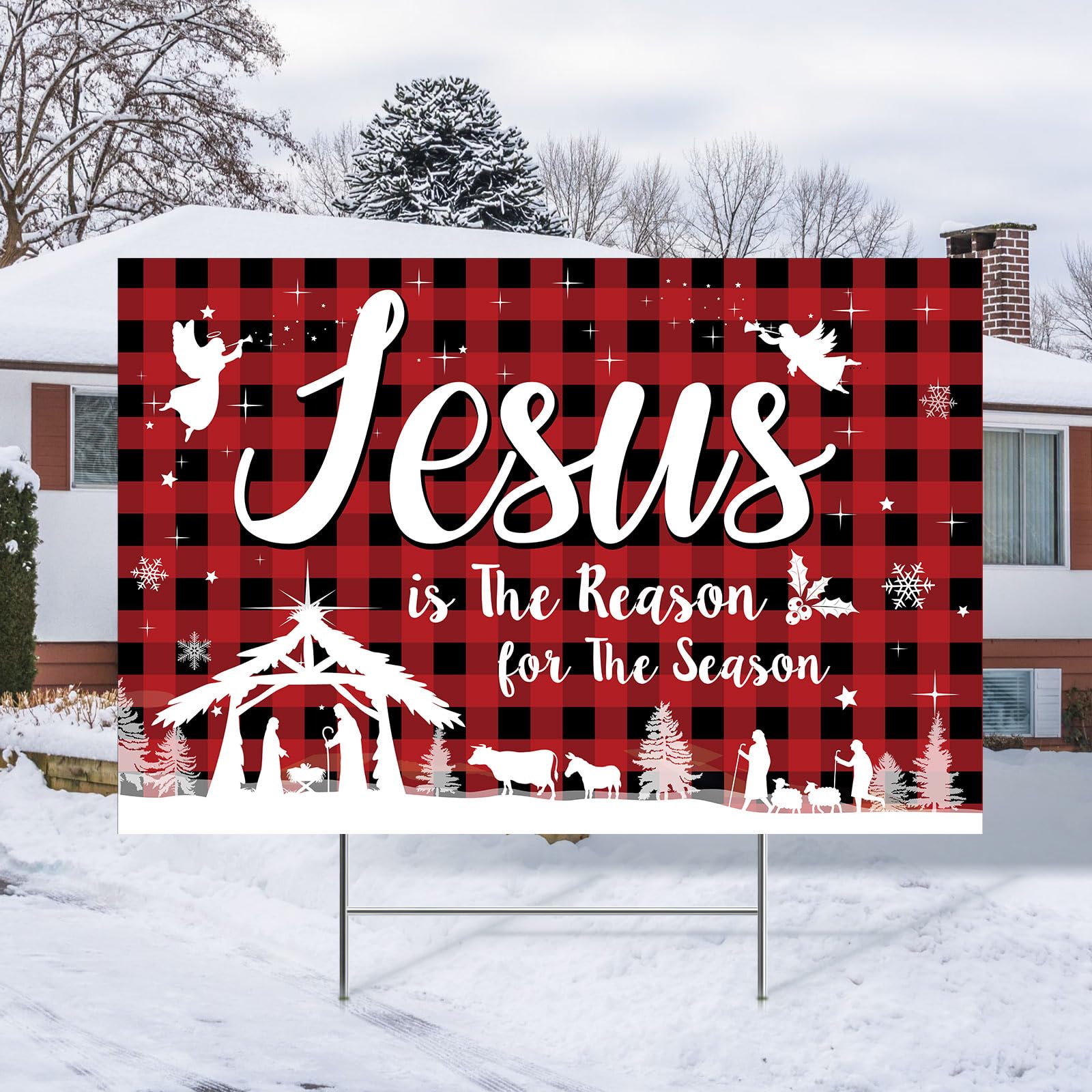 Amazon.com : 20 Inch Christmas Holy Nativity Yard Sign with Stakes ...