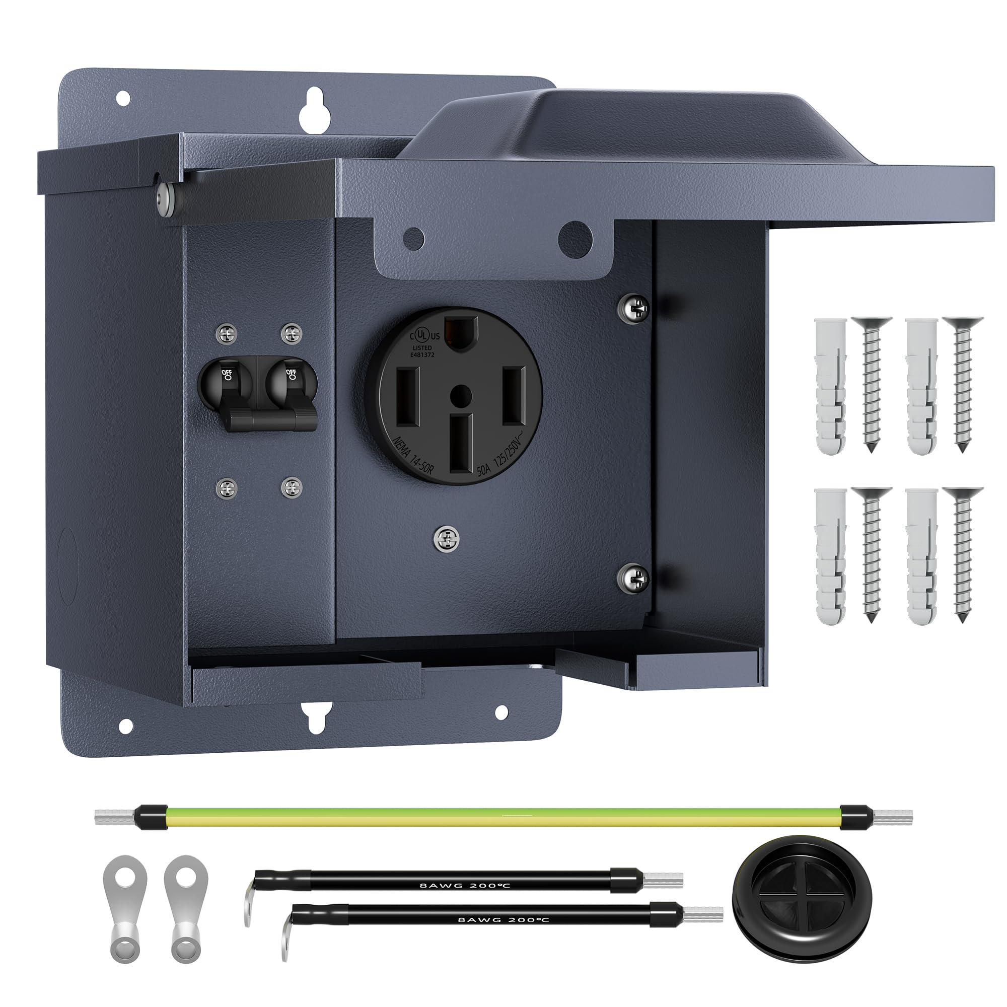 Joinfworld 50 Amp RV Power Outlet Box with Breaker, Weatherproof 125 ...