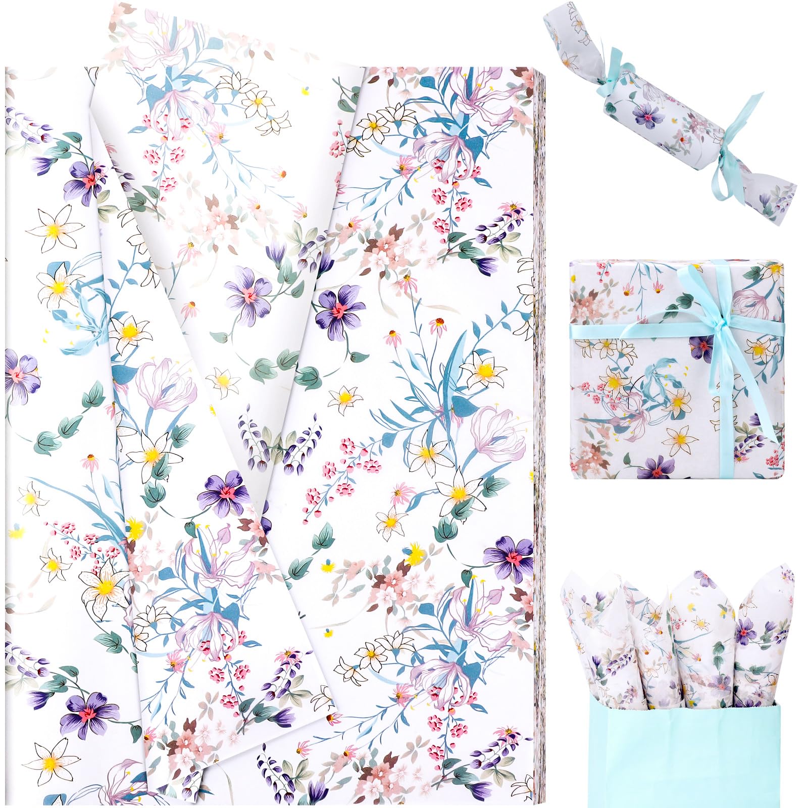 Amazon.com: 100 Sheets Watercolor Wildflower Tissue Paper, 20'' x 14 ...