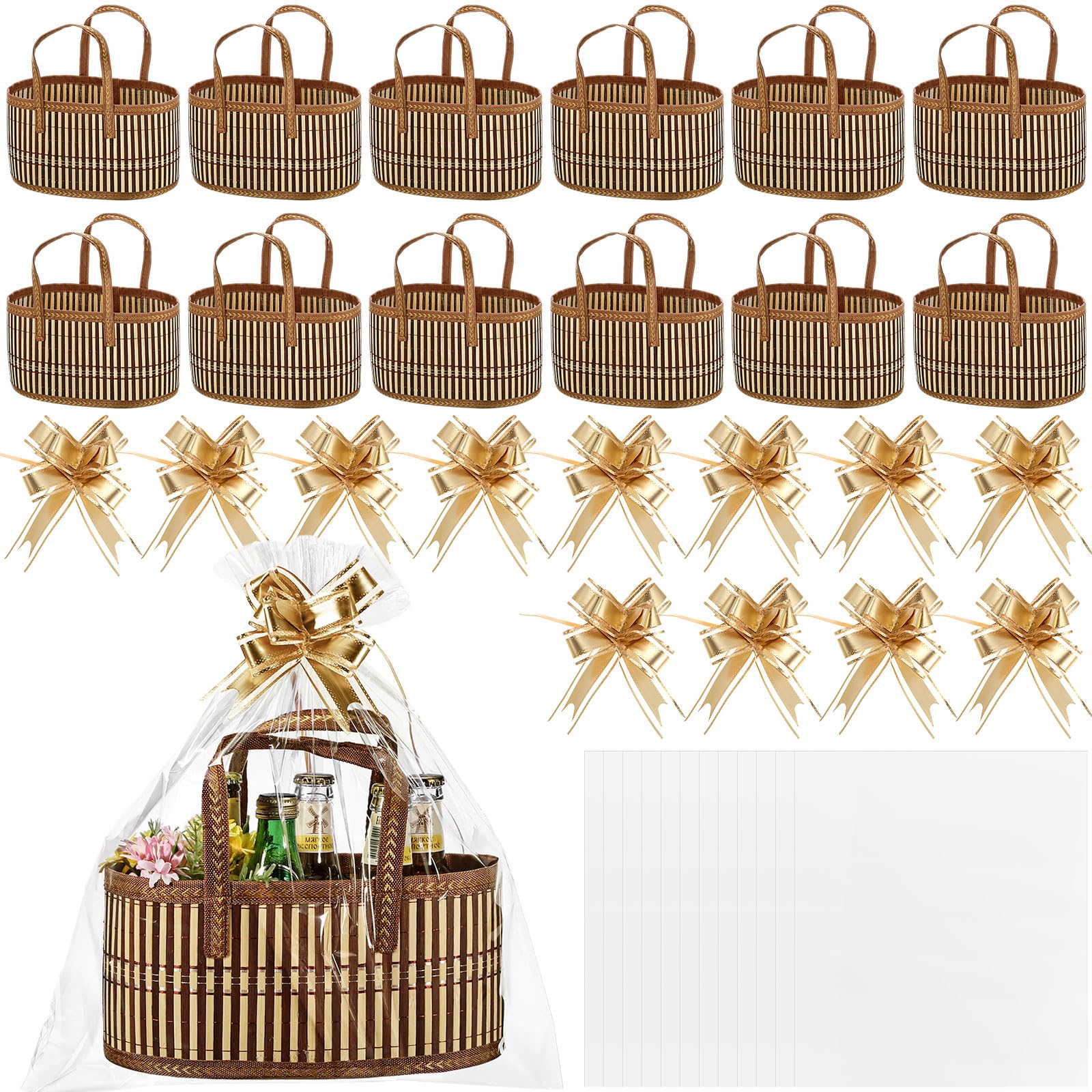 Amazon.com: Reallnaive Baskets for Gifts Empty Sturdy Woven Bamboo Gift ...