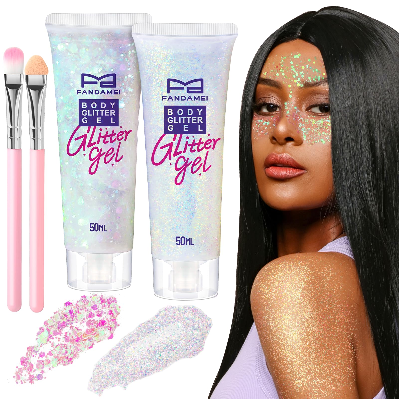 Amazon.com : FANDAMEI Body Glitter, 2PCS Body and Face Glitter White ...