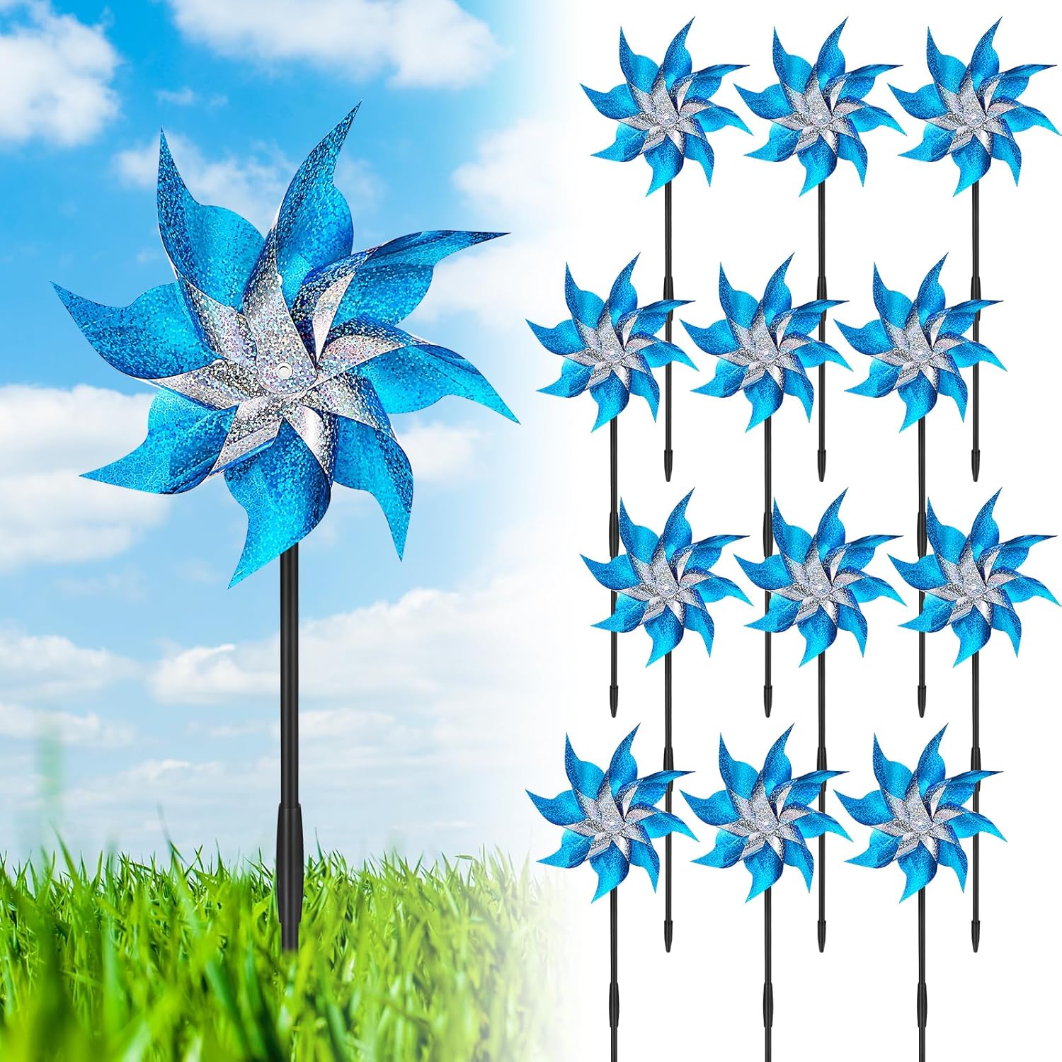 Amazon.com: Hsei 50 Pcs Reflective Pinwheels with Stakes for Garden ...
