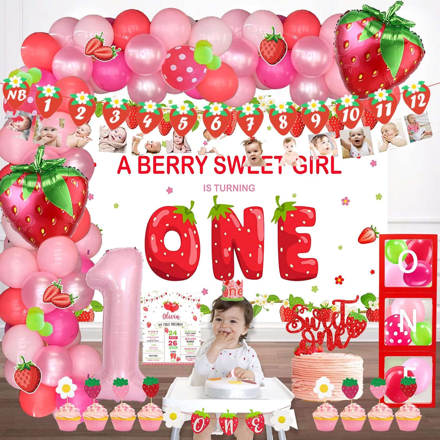 Amazon.com: 142 PCs Berry Sweet One Birthday Party Decorations, Fiesec ...