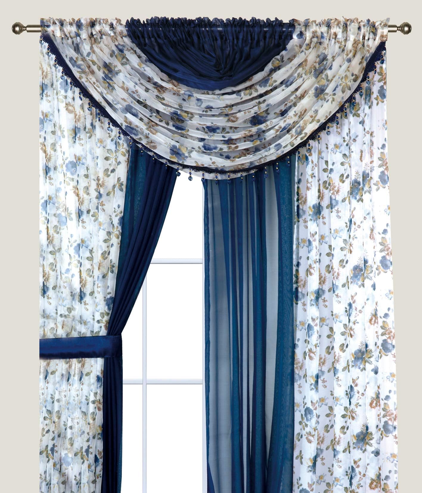 Amazon.com: PowerSellerUSA 5-Piece Complete Window Curtains Set with ...