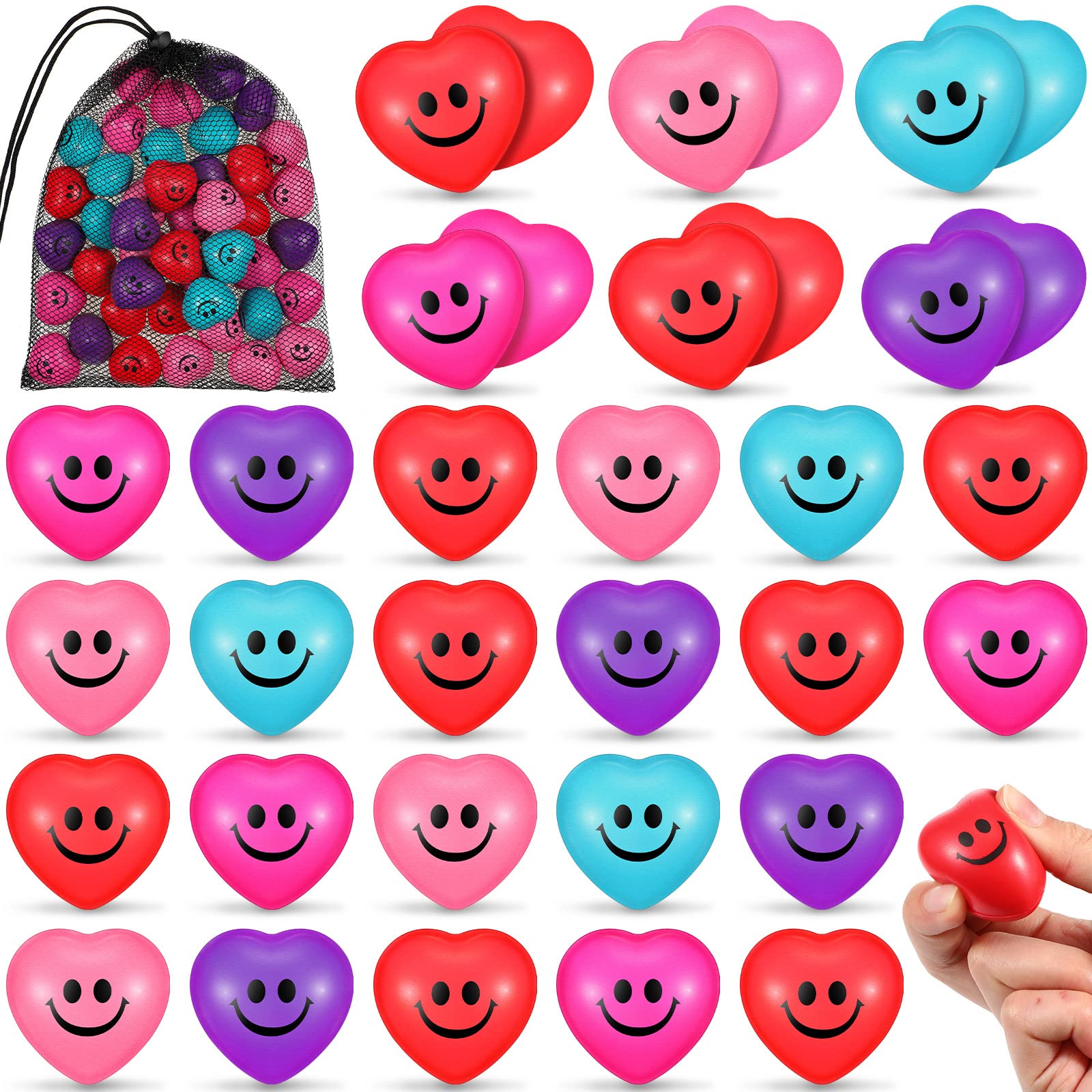 Amazon.com: 48 Pcs Valentine Heart Smile Face Stress Balls Mini Heart ...