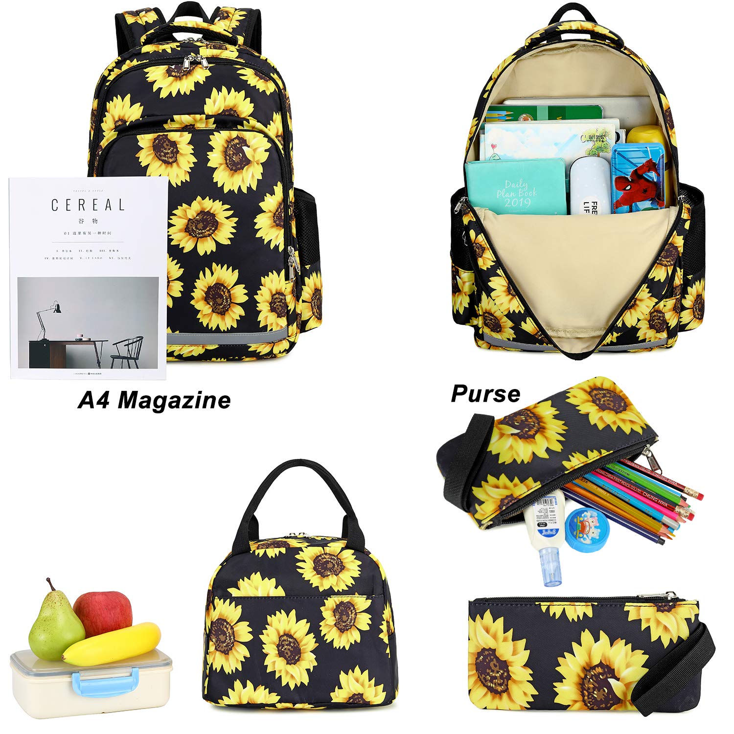 Snapklik.com : School Backpacks Girls Sunflower Bookbag Water-resistant ...