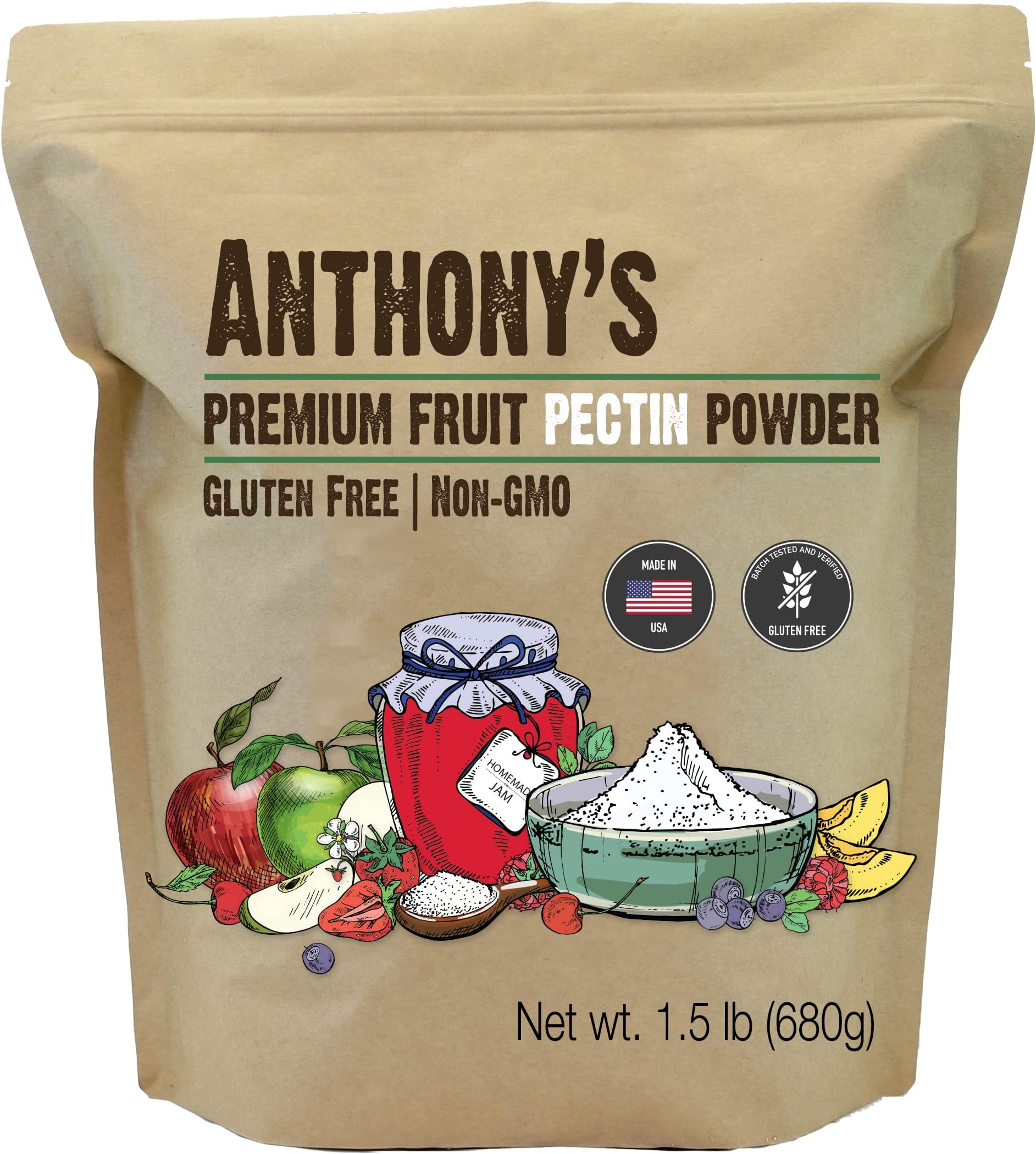 Amazon.com : Anthony's Premium Fruit Pectin, 1.5 lb, Gluten Free, Non ...