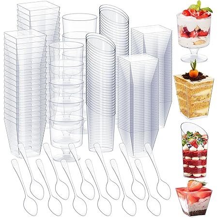 Amazon.com | Tessco 800 Pcs 2 oz 5 oz Mini Dessert Cups with Spoons 400 ...