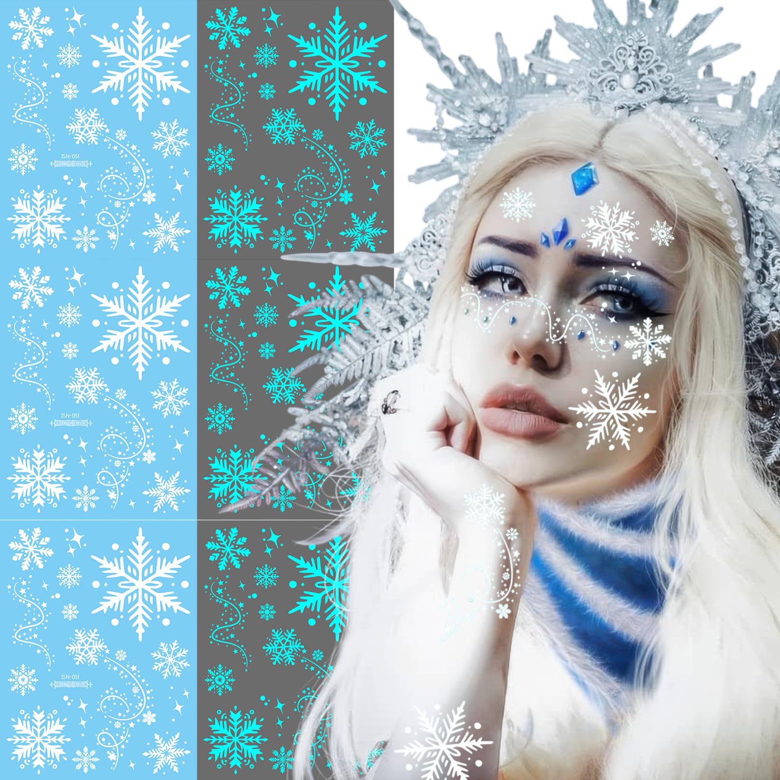 Amazon.com : 6 Sheets Snowflake Temporary Tattoos Sticker Winter ...