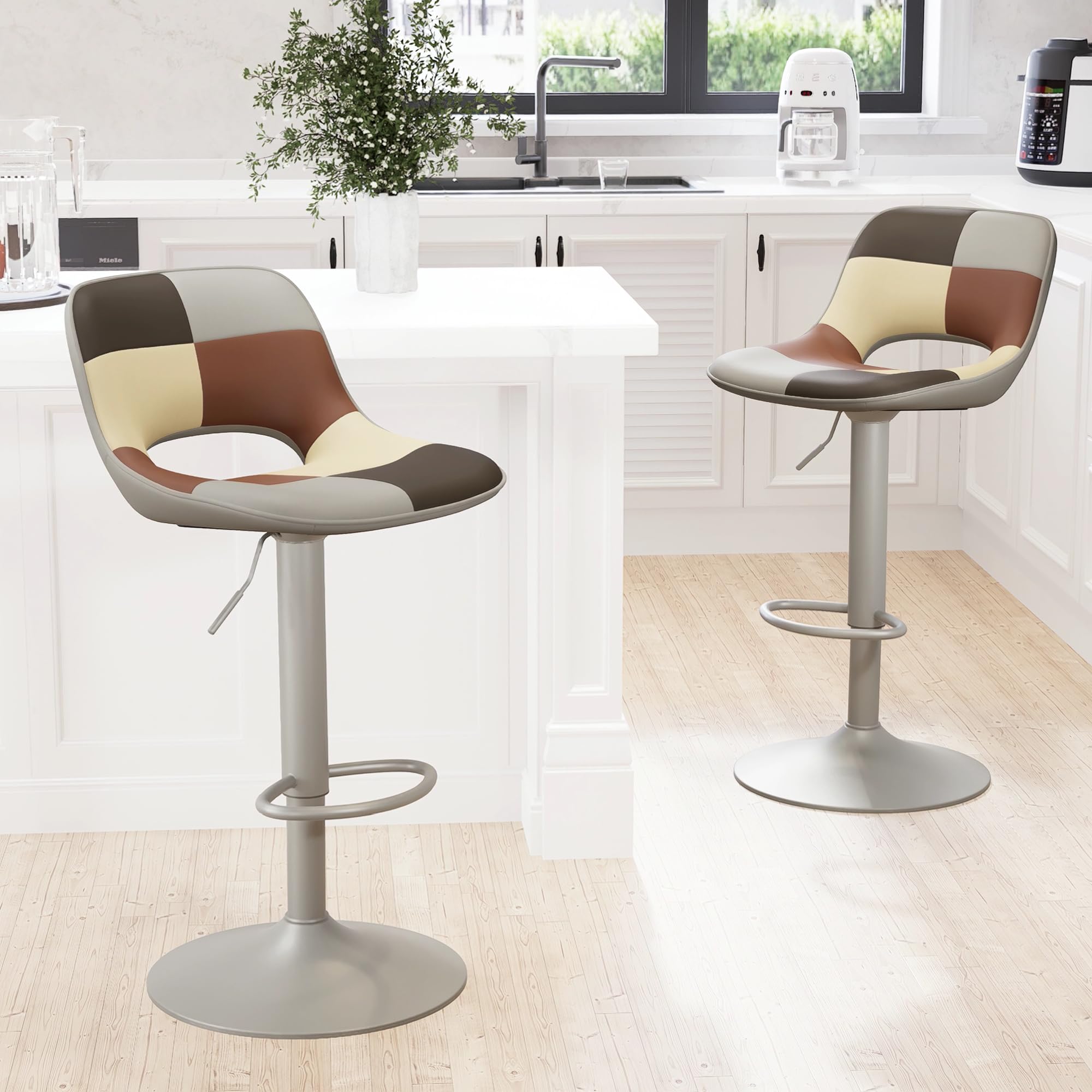 Amazon.com: YOUNIKE Bar Stools Set of 2, Boho Colorful Patchwork Faux Leather Barstools ...