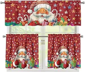 Amazon.com: CREAMIC Cute Kitchen Curtains Santa Claus Window Curtains ...