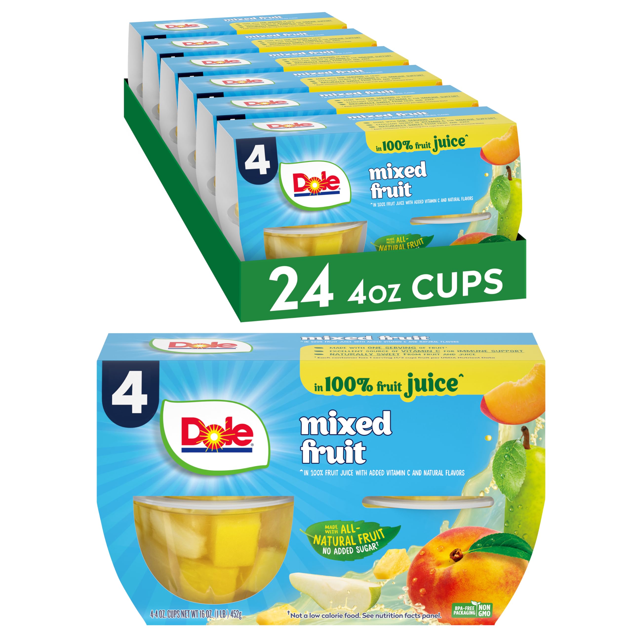 Amazon.com : Dole Fruit Bowls Mixed Fruit in 100% Juice Snacks, 4oz 24 ...