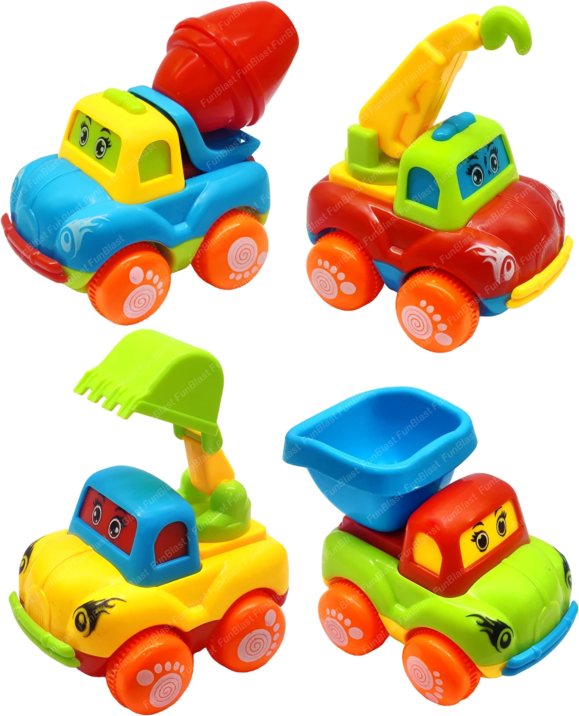 FunBlast Pull Back Construction Toy Truck – Set of 4, Friction Power ...