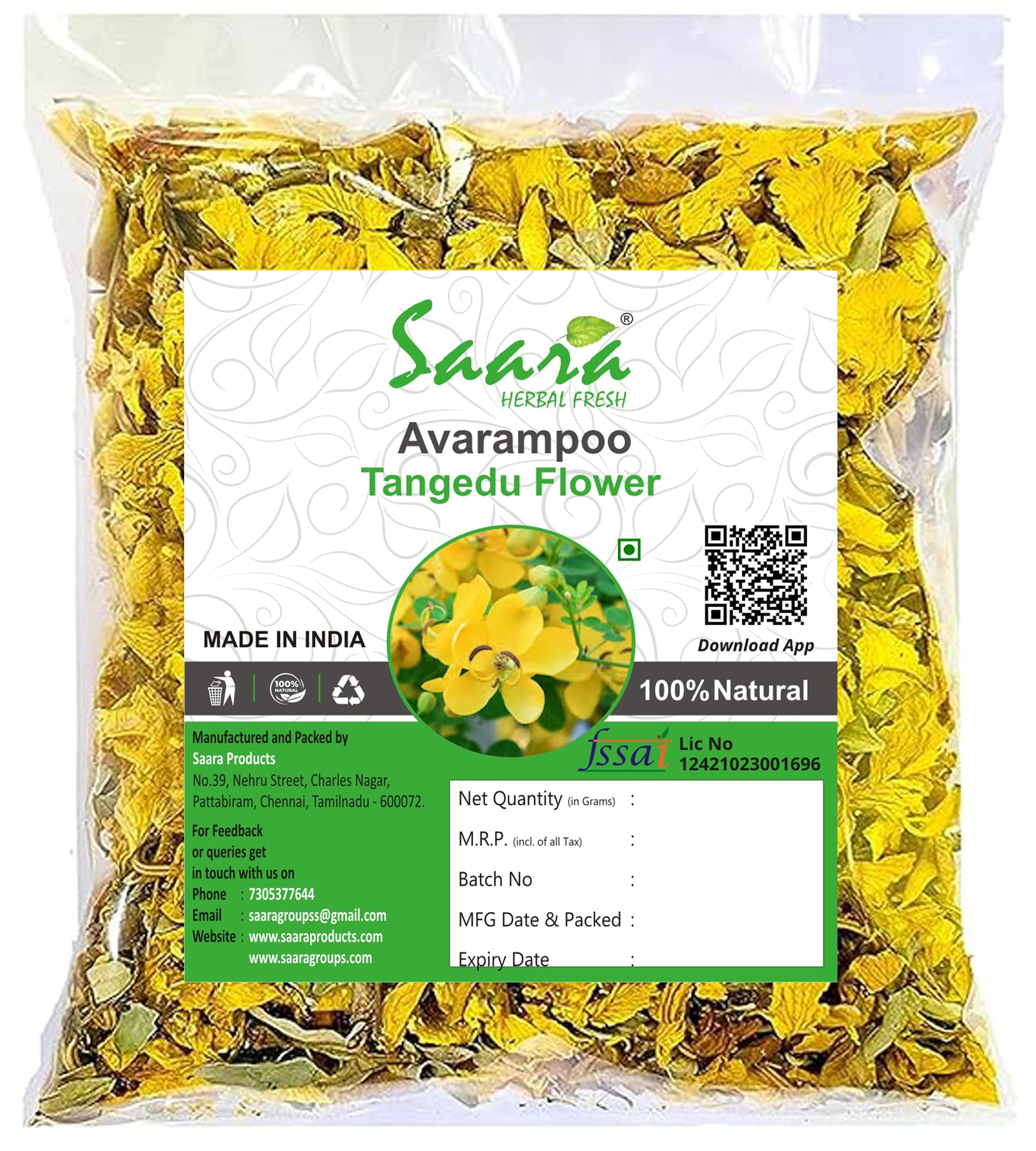 Saara HERBAL FRESH Dried Avarampoo Flower, 200g | Dry Avarampoo | Senna ...