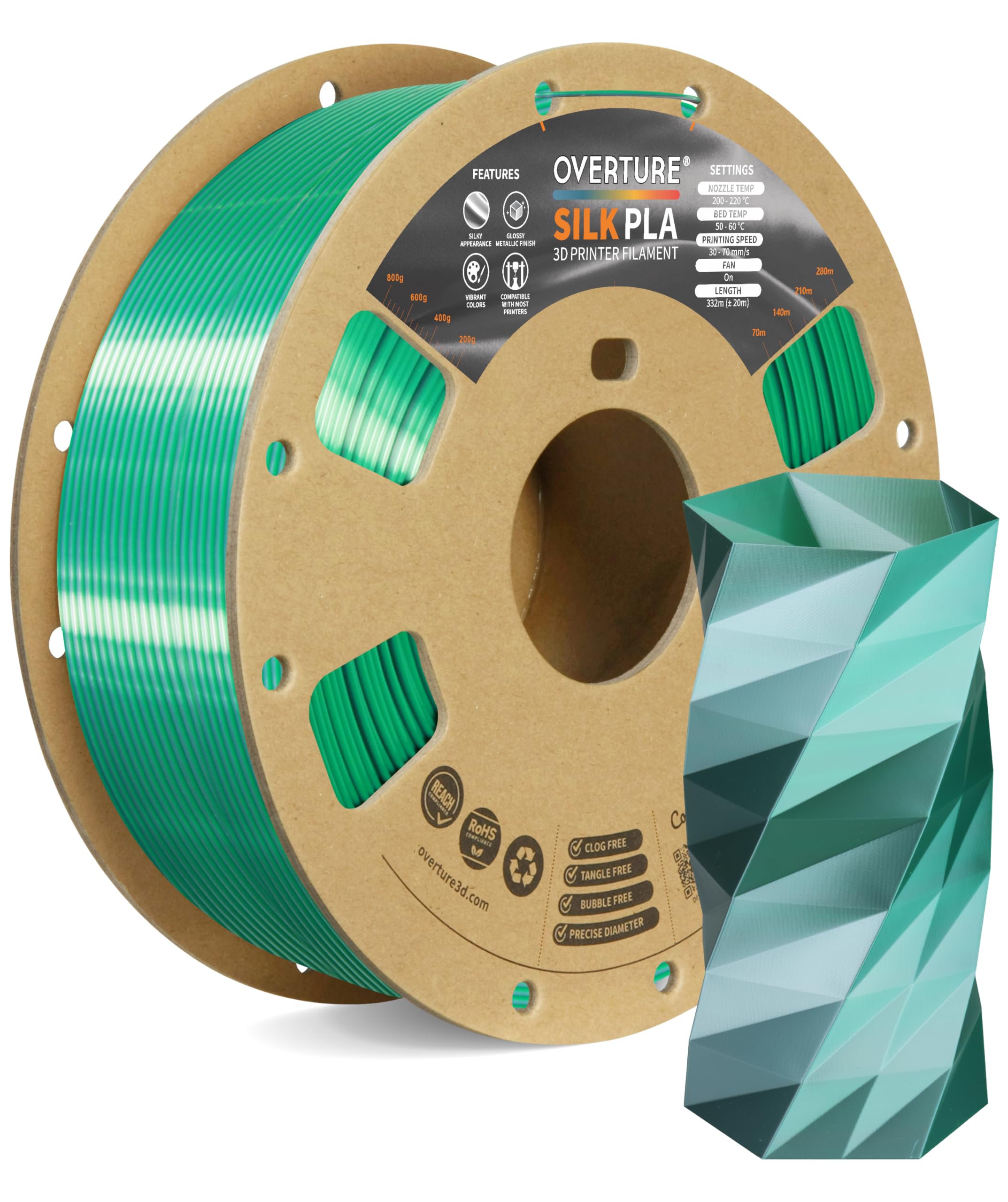 Snapklik.com : OVERTURE Silk PLA 1.75mm Dual Color Filament, Clog-Free ...