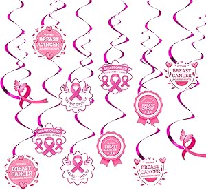 12 Set Breast Cancer Awareness Hanging Swirl Decorations Pink Ribbon ...