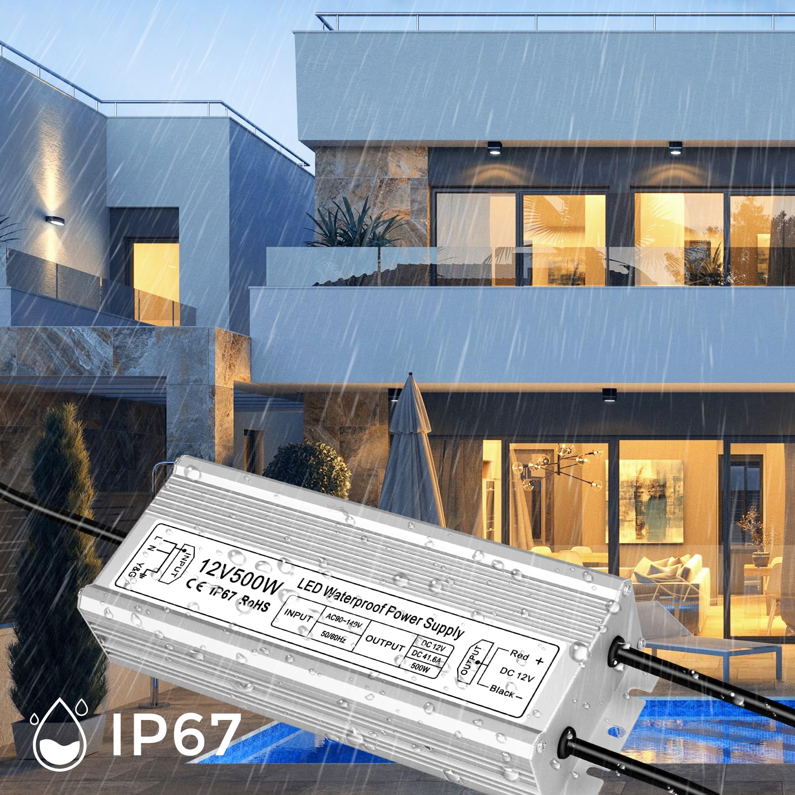Snapklik.com : inShareplus 500W 12V Power Supply, IP67 Waterproof ...
