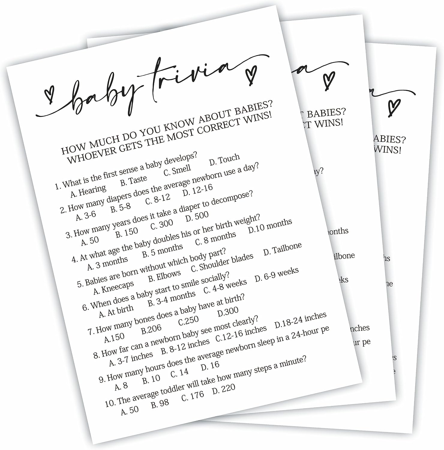 Amazon.com: Baby Trivia Cards -Baby Shower Game & Activity - 5"X7 ...