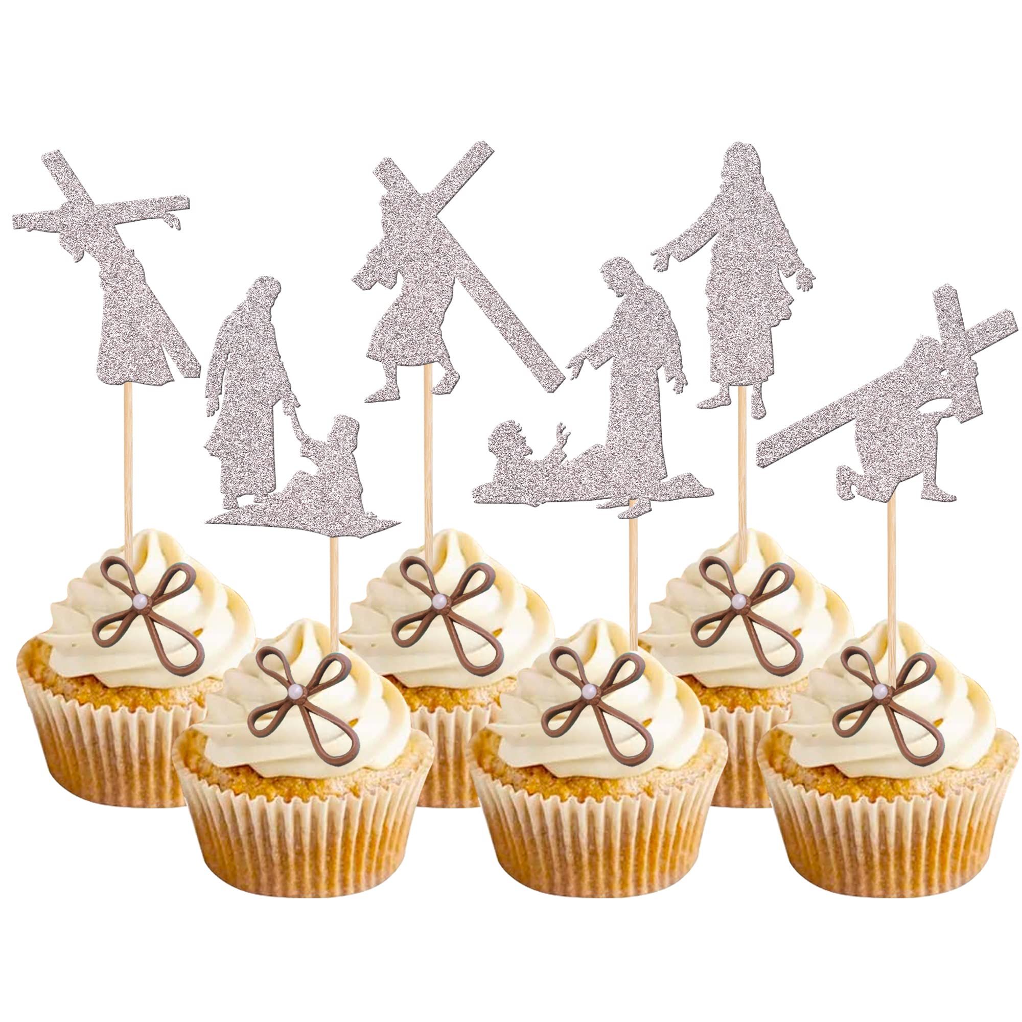 Amazon.com: 24 PCS Jesus Cross Cupcake Toppers Glitter Redemption ...