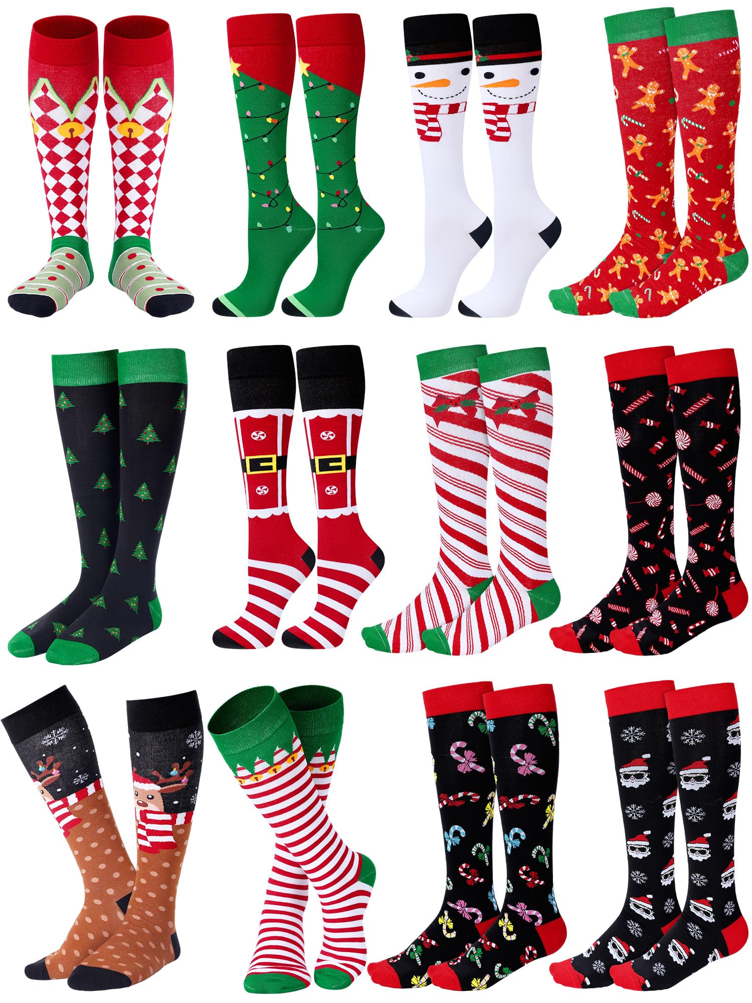 Amazon.com: Suhine 12 Pairs Christmas Knee High Socks Bulk, Combed ...