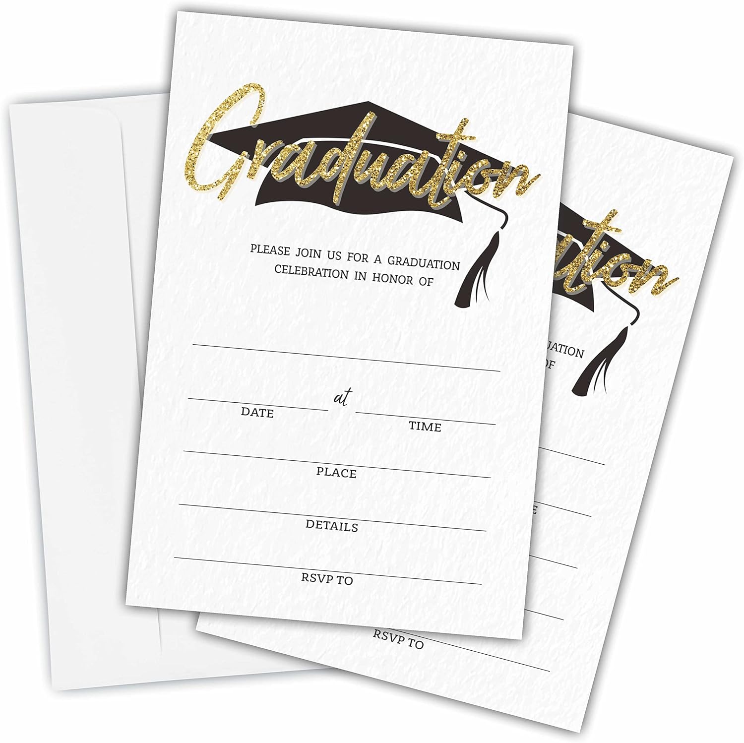 Amazon.com: GOXZYN Gold Glitter Graduation Party Invitation, Grad Cap ...