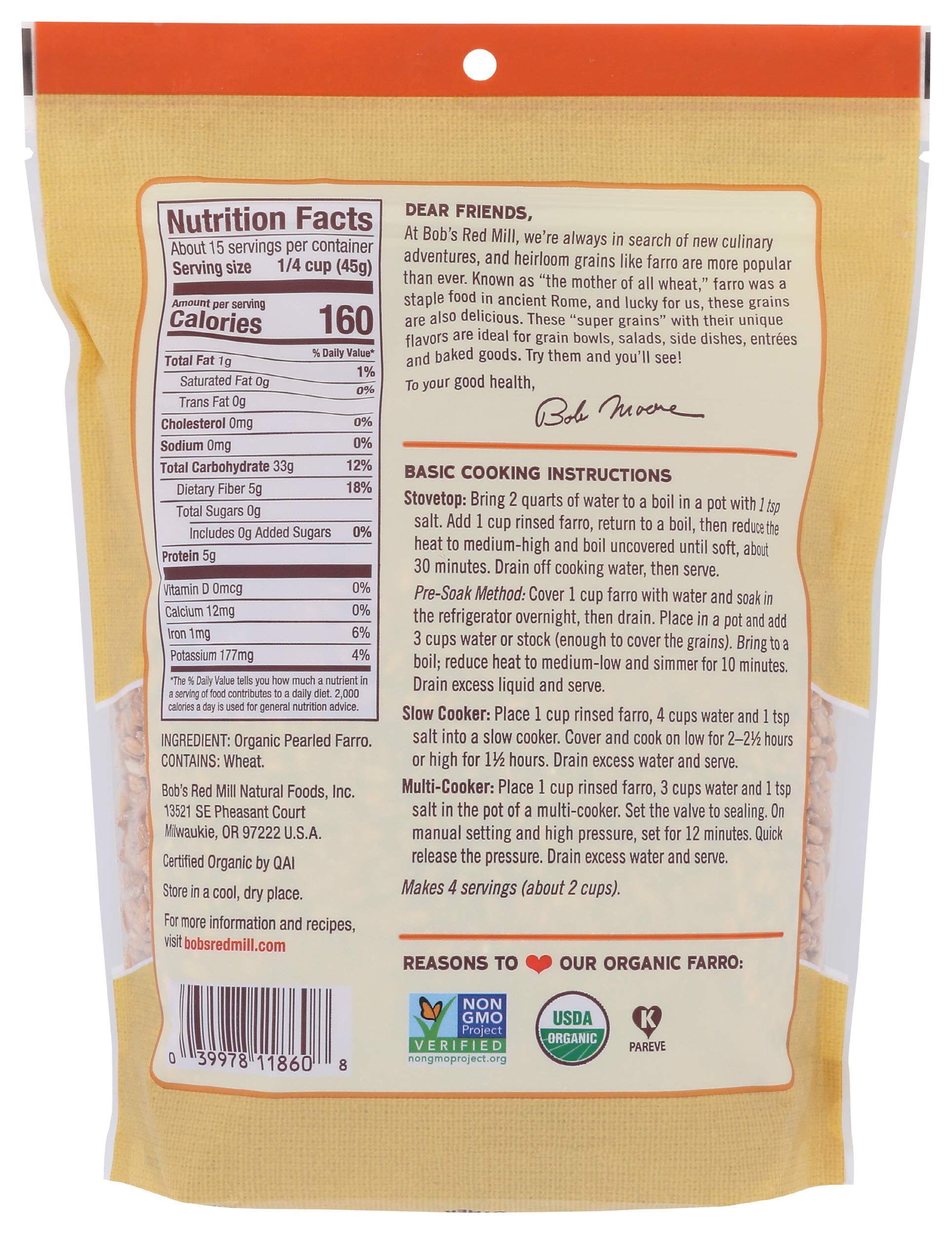 Snapklik.com : Bobs Red Mill Organic Farro Grain, 24oz