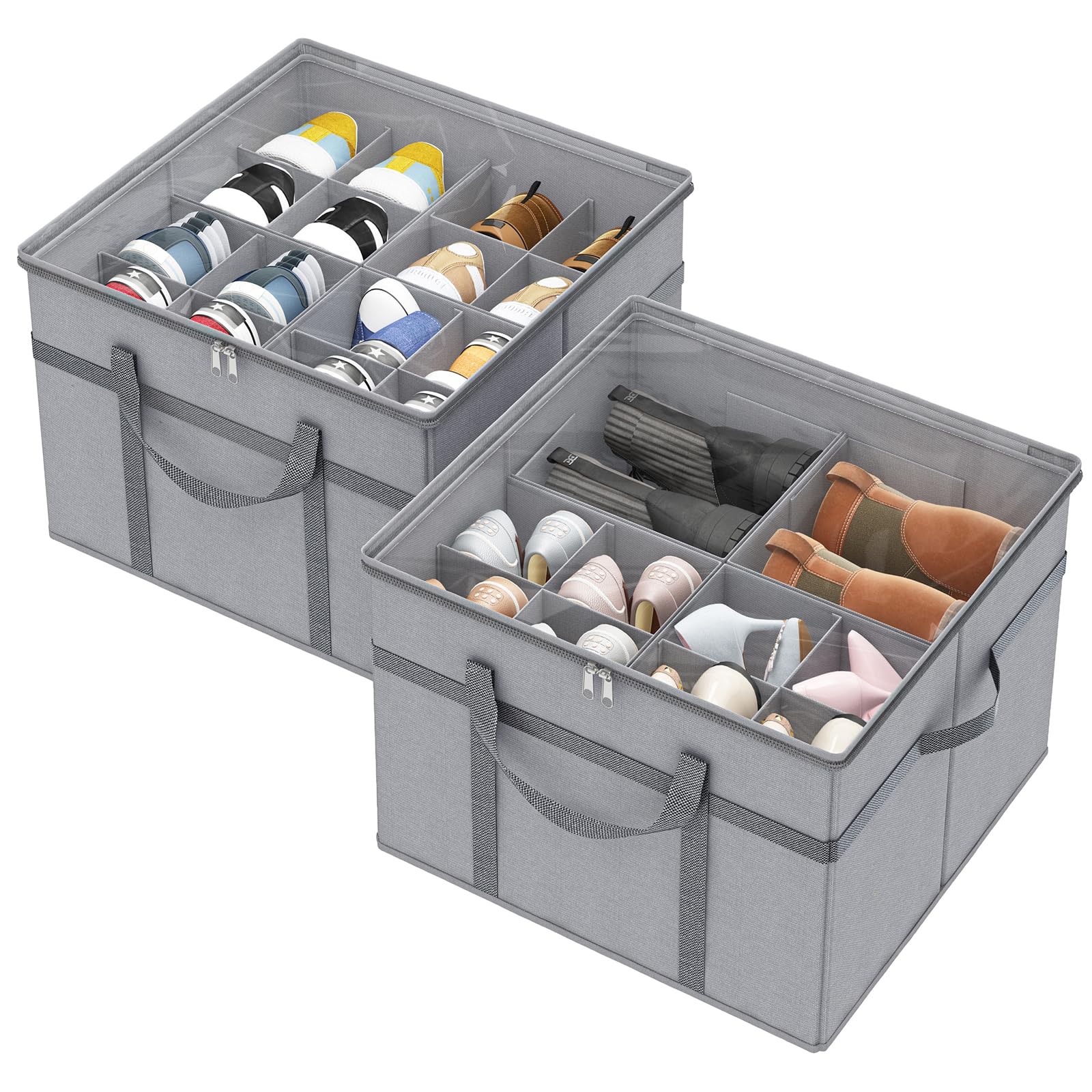 Fixwal 2 Pack Shoe Organizer for Closet Foldable Shoe Storage Bins with ...