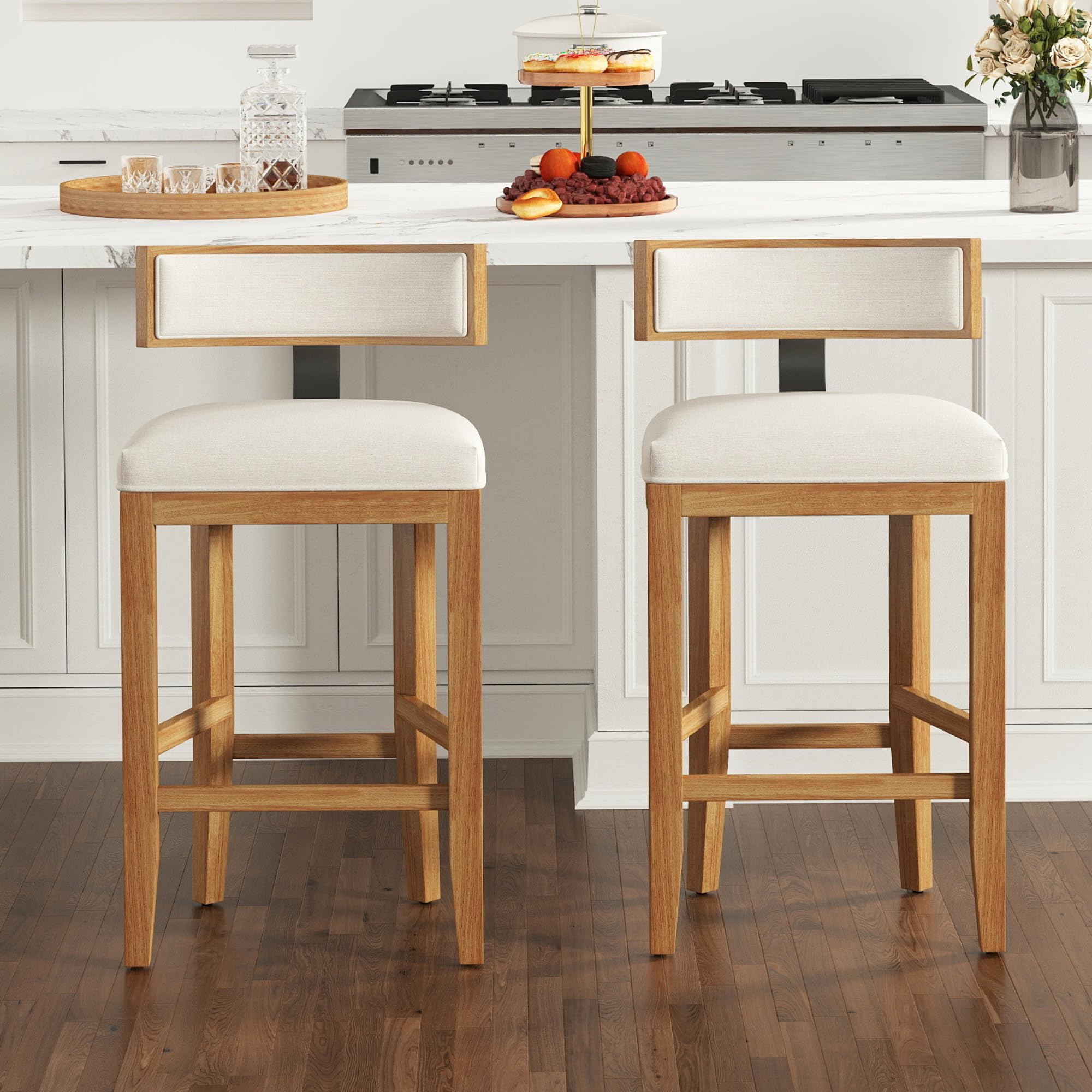 Amazon.com: DM Furniture Beige Bar Stools Set of 2, 26.5" Linen ...