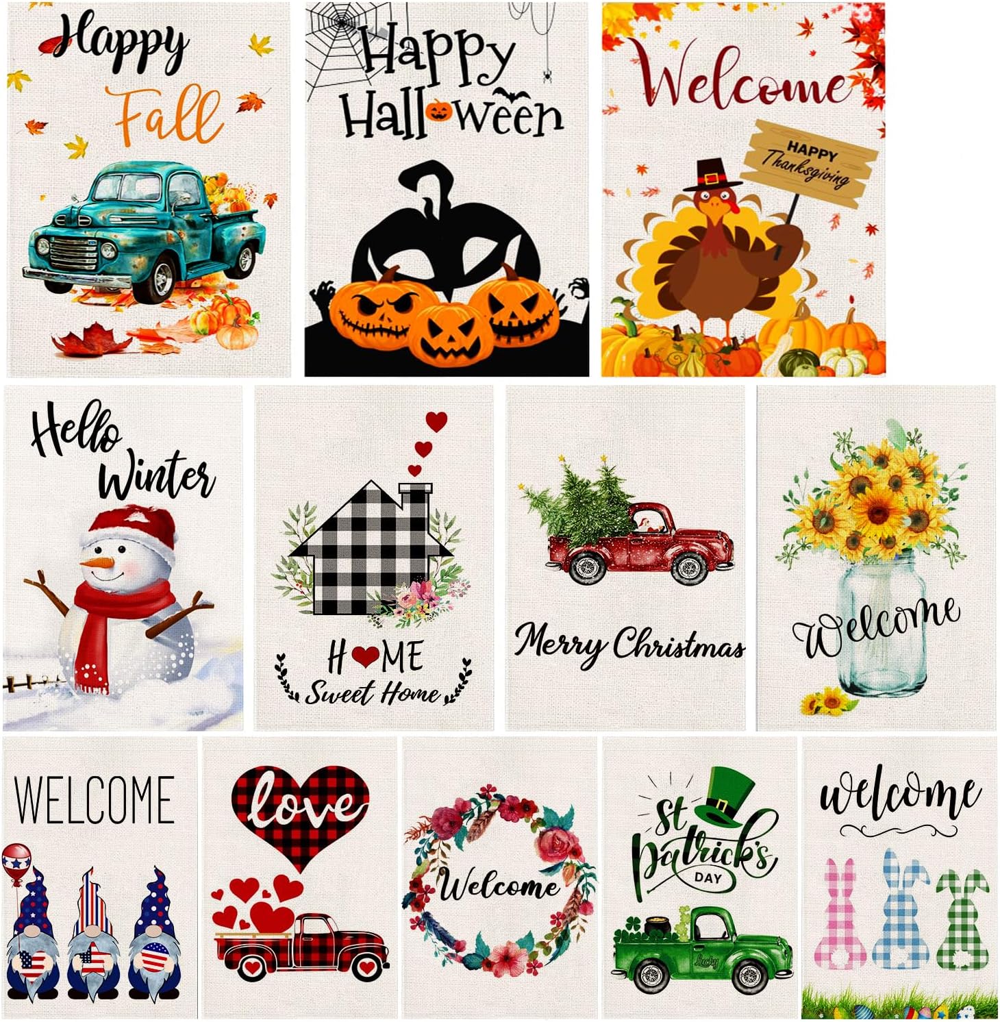 Amazon.com : Seasonal Garden Flags Set of 12 Summer Fall Garden Flag ...