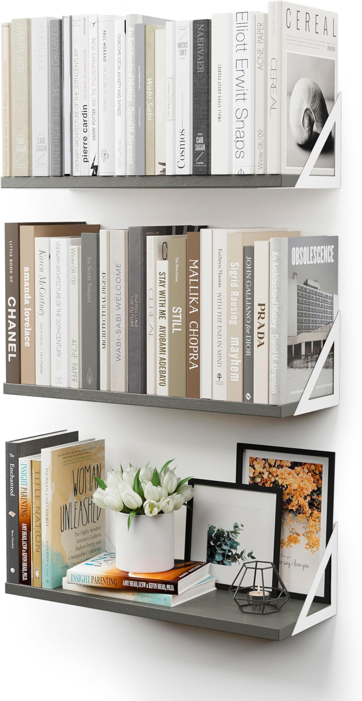 CASSA Wall Mounted Floating Book Shelves for Wall Set of 3, Shelf ...