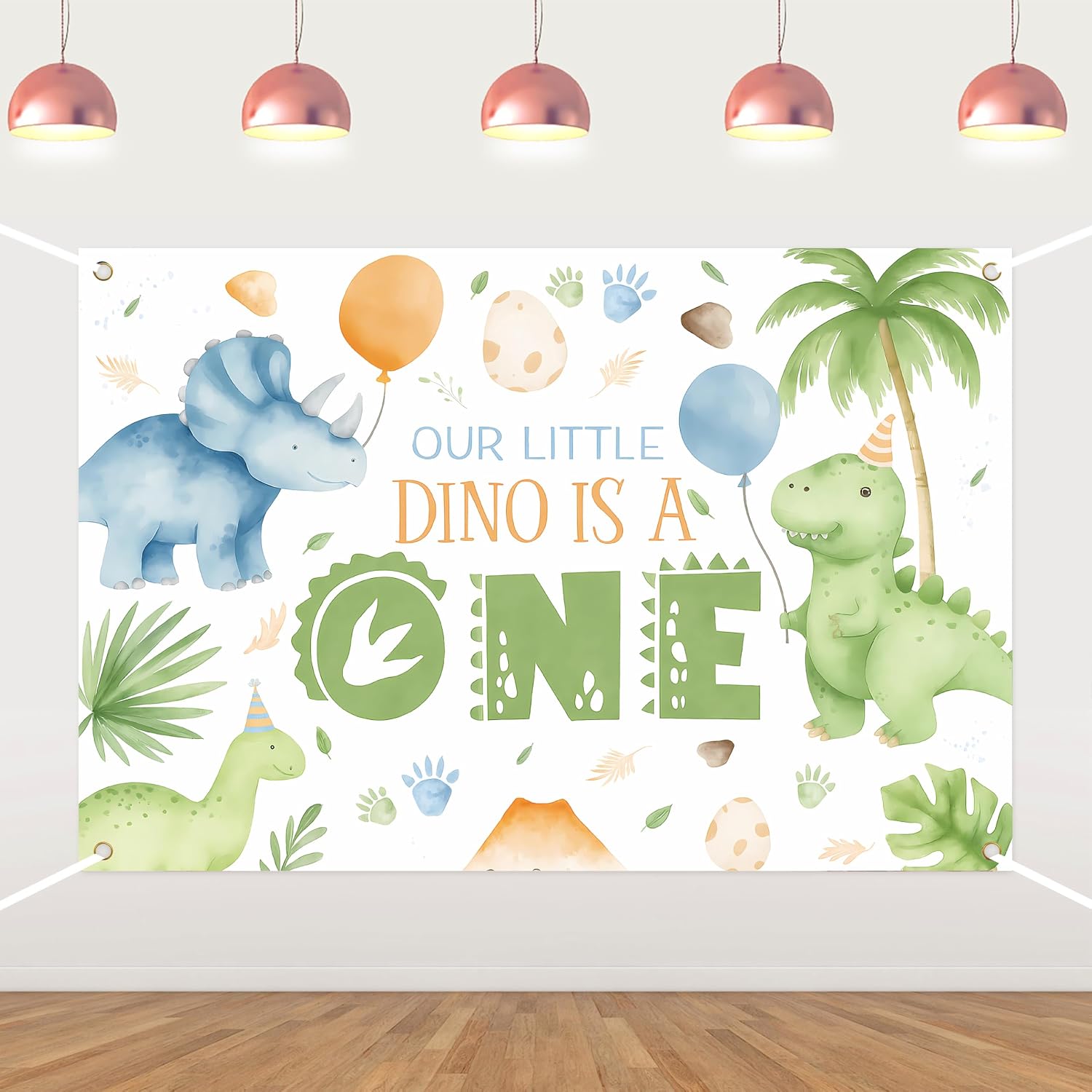 Amazon.com : Our Little Dino is One Backdrop Dinosaur 1st Birthday ...