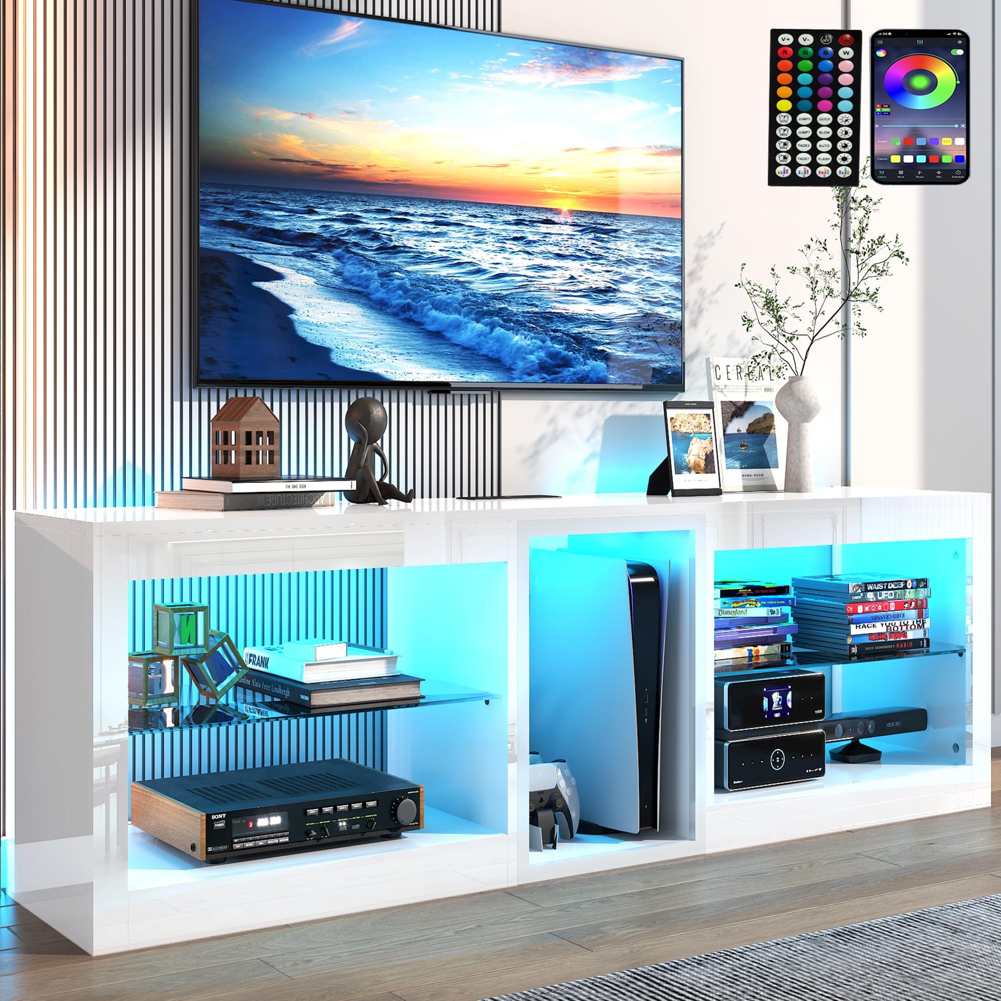 Amazon.com: 4 EVER WINNER White TV stand for 65 70 80” TV, 70" Gaming ...