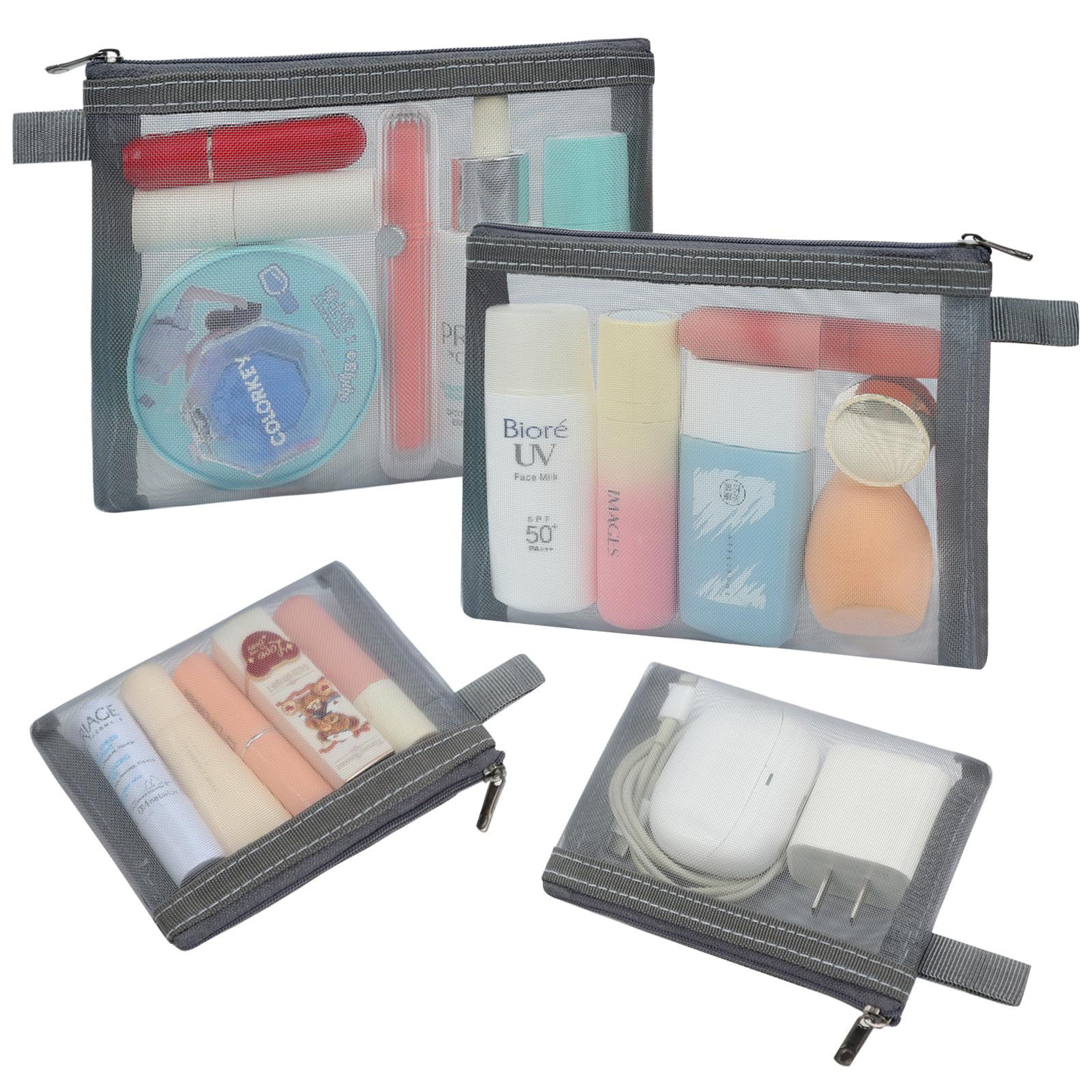 Amazon.com : besharppin 4 Pack Mini Cosmetic Bags, Nylon Mesh Makeup ...