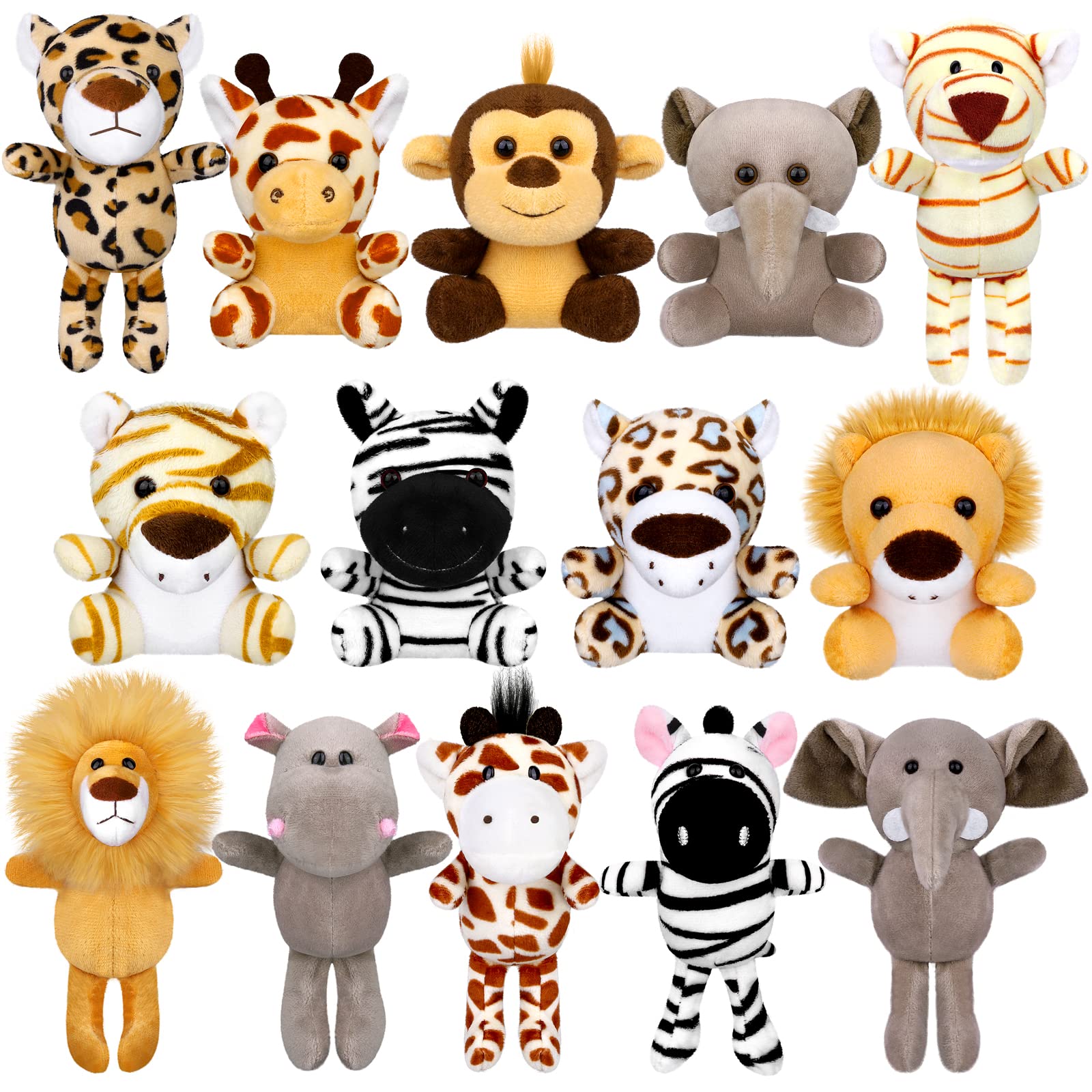 Amazon.com: Elcoho 14 Pieces Safari Jungle Animal Plush Toys Small ...