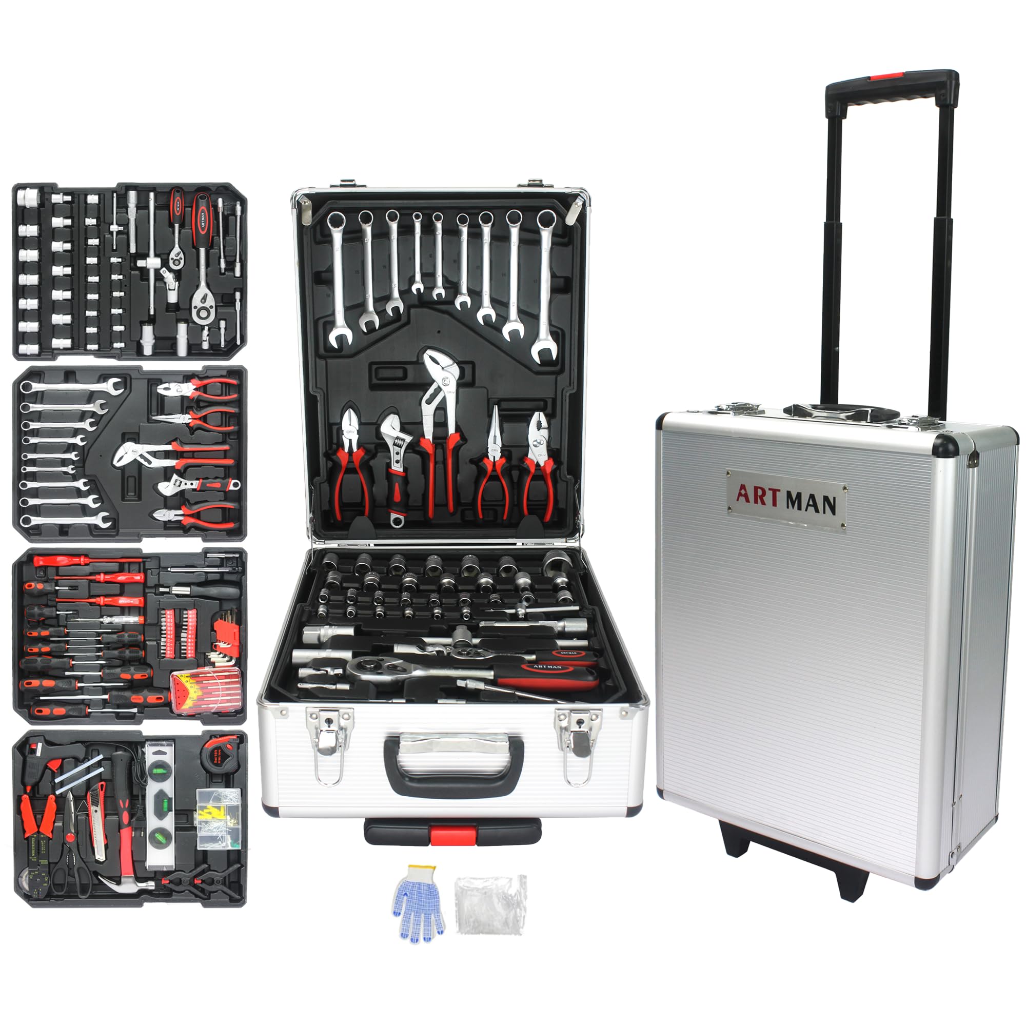 YESER 899PCS Tool Set Basic Tool Kit, Aluminum Trolley Case Complete ...