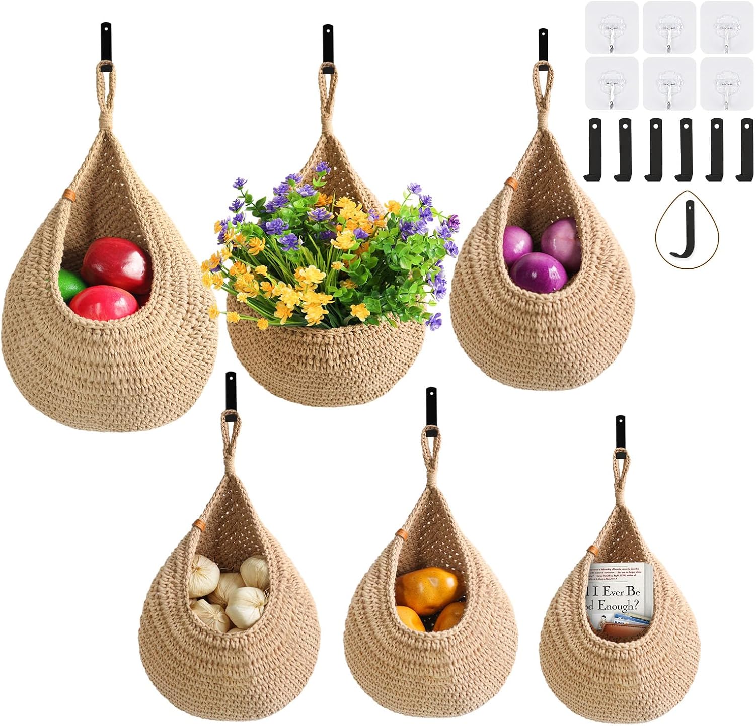 Amazon.com - LOCS MICRAI Hanging Fruit Baskets for Kitchen - 6 Pack ...