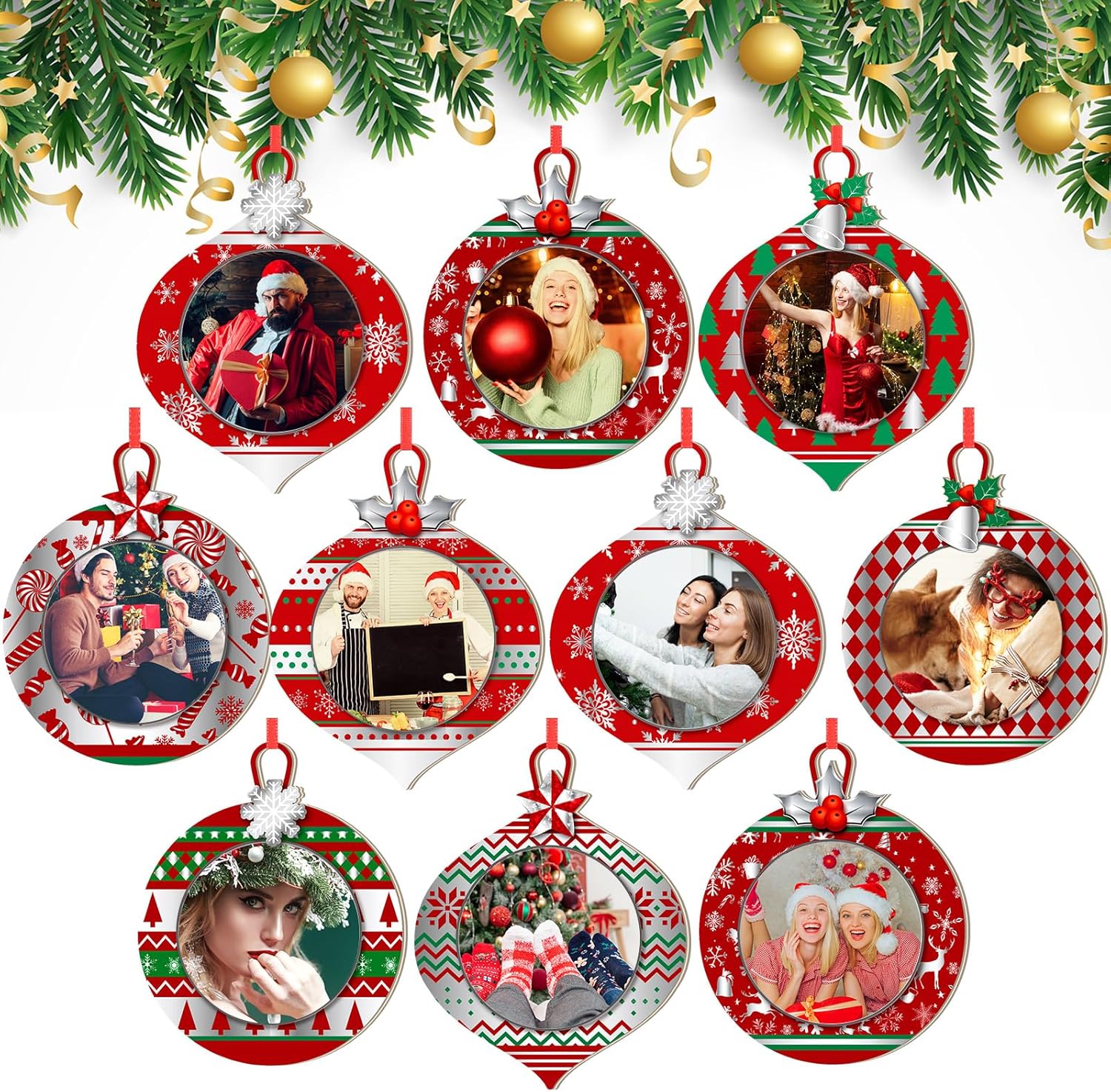 Amazon.com - Yalikop 16 Pcs Christmas Photo Frame Ornaments - Wooden Picture Frame for Christmas ...